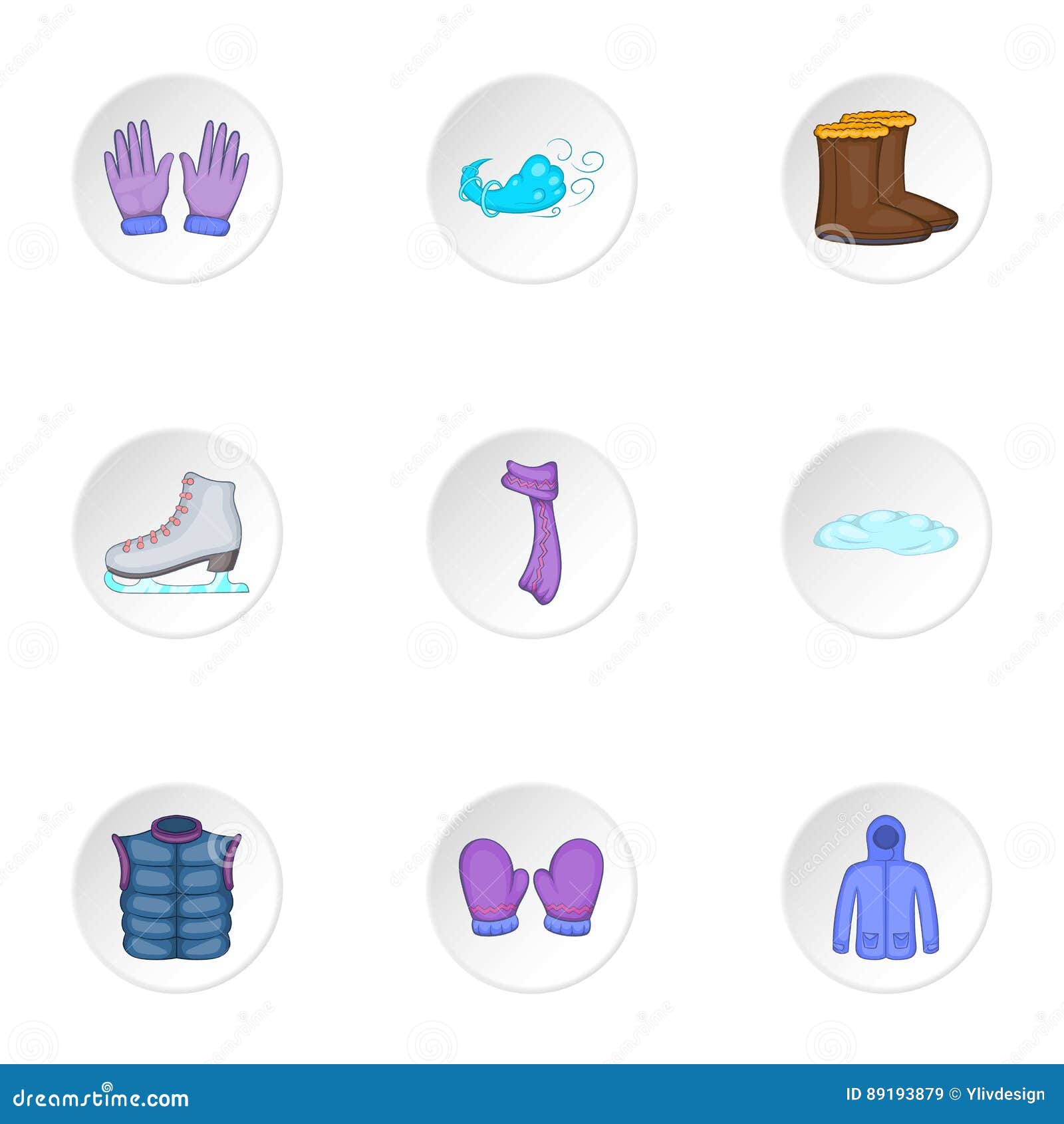 Warm Clothes Icons Set, Cartoon Style Stock Vector - Illustration of ...