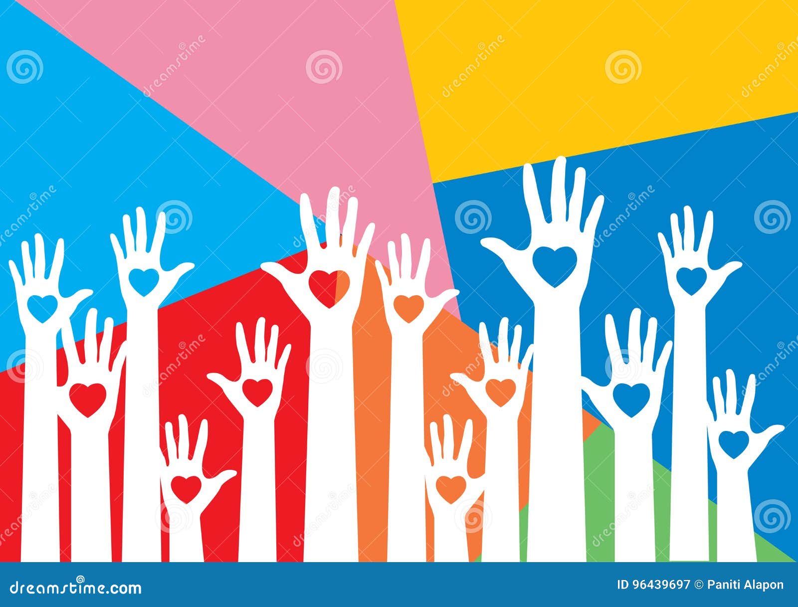 Warm Colorful Caring Up Hands Hearts Vector Stock Vector - Illustration ...