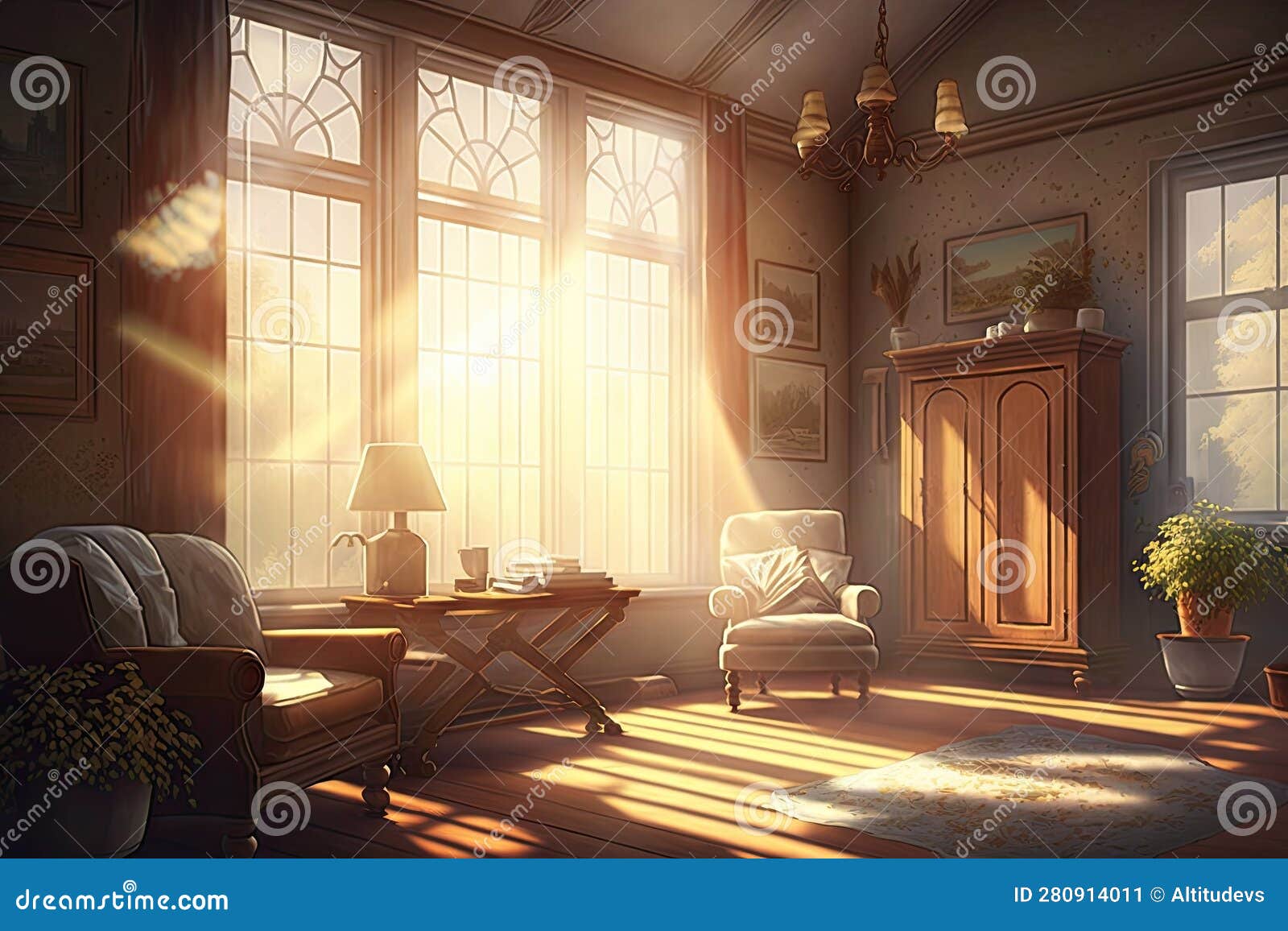 A Warm and Cozy Room, with Sun Rays Shining through the Window ...