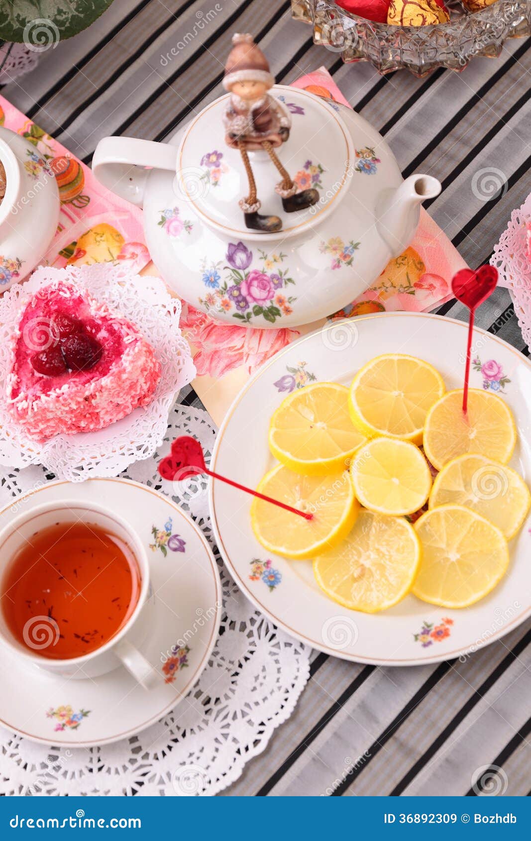 Warm cup of tea and sweets stock image. Image of pattern - 36892309