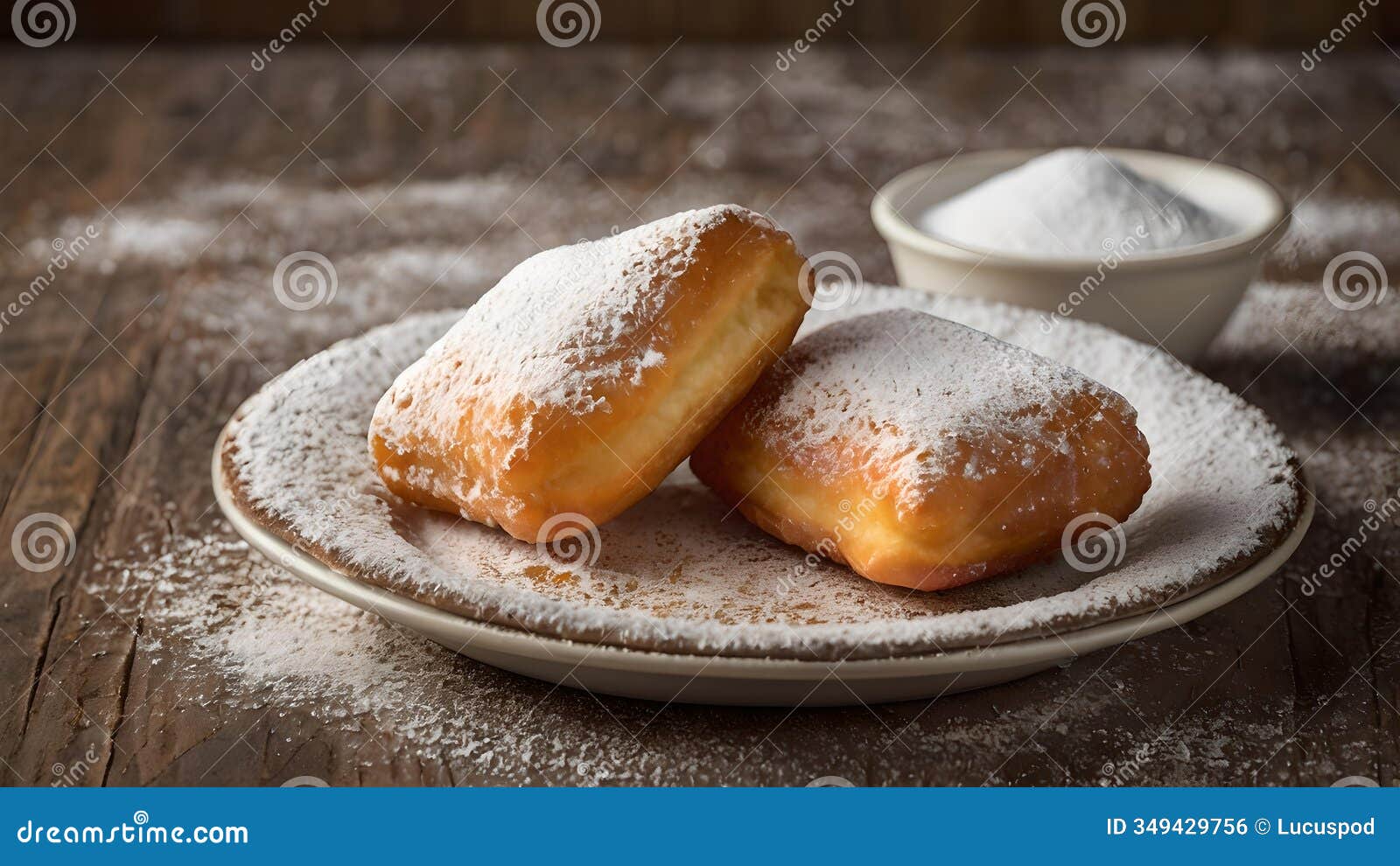 Warm Delicious Beignets Dusted with Powdered Sugar on Rustic Wooden ...