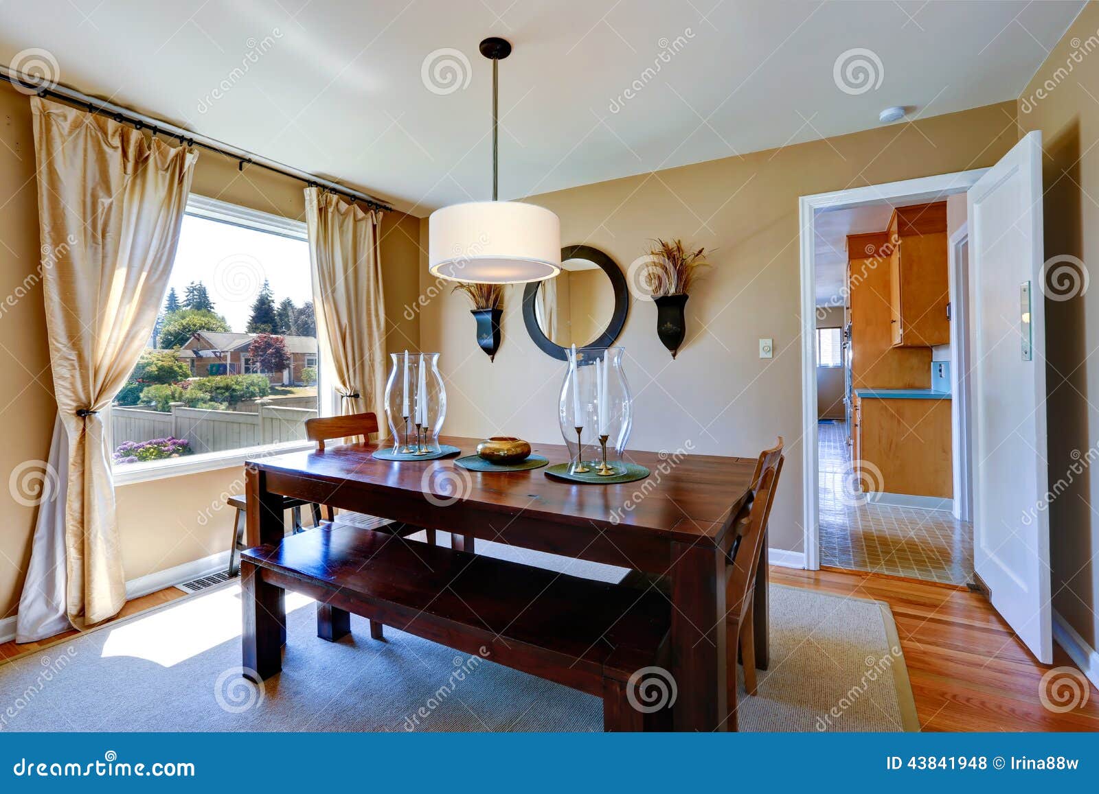 Warm Dining Room with Massive Wood Table Stock Photo - Image of house ...