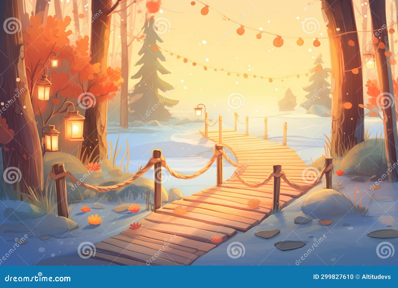 Warm Glow, Lantern-lit Path To Cabin Stock Photo - Image of path ...