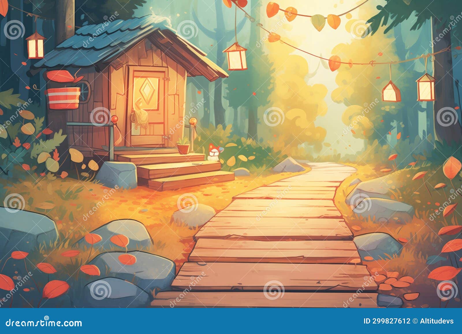 Warm Glow, Lantern-lit Path To Cabin Stock Photo - Image of path ...