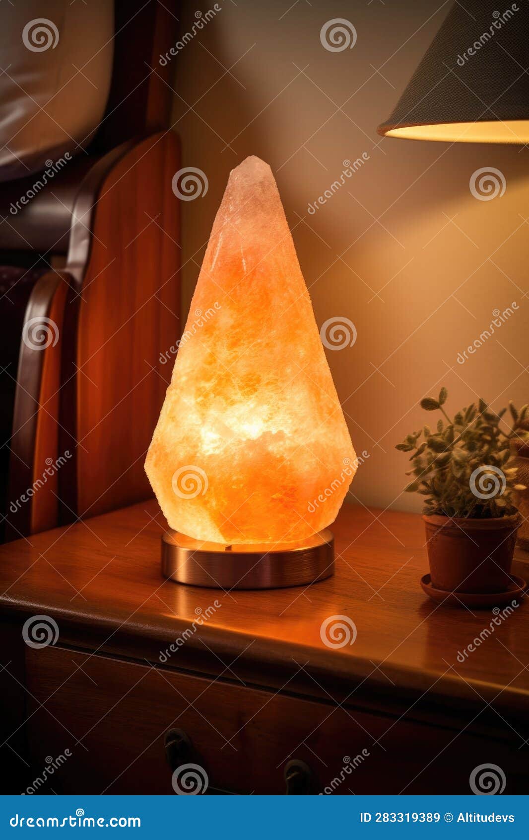 Warm, Glowing Salt Lamp on a Bedside Table Stock Illustration ...