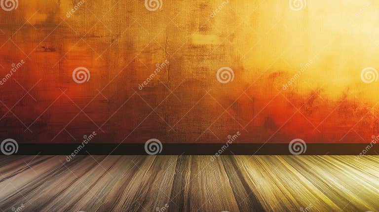 Warm Gradient Wall with Wooden Floor: Rustic Interior Design Stock ...