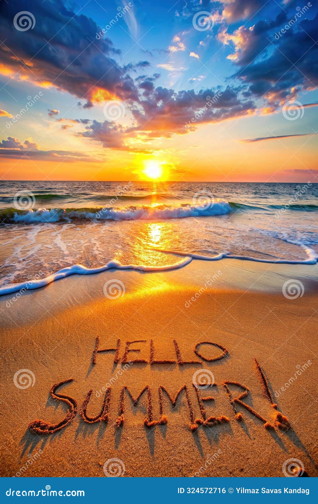 A Warm "Hello Summer" Message Written on the Beach Accompanied by the ...