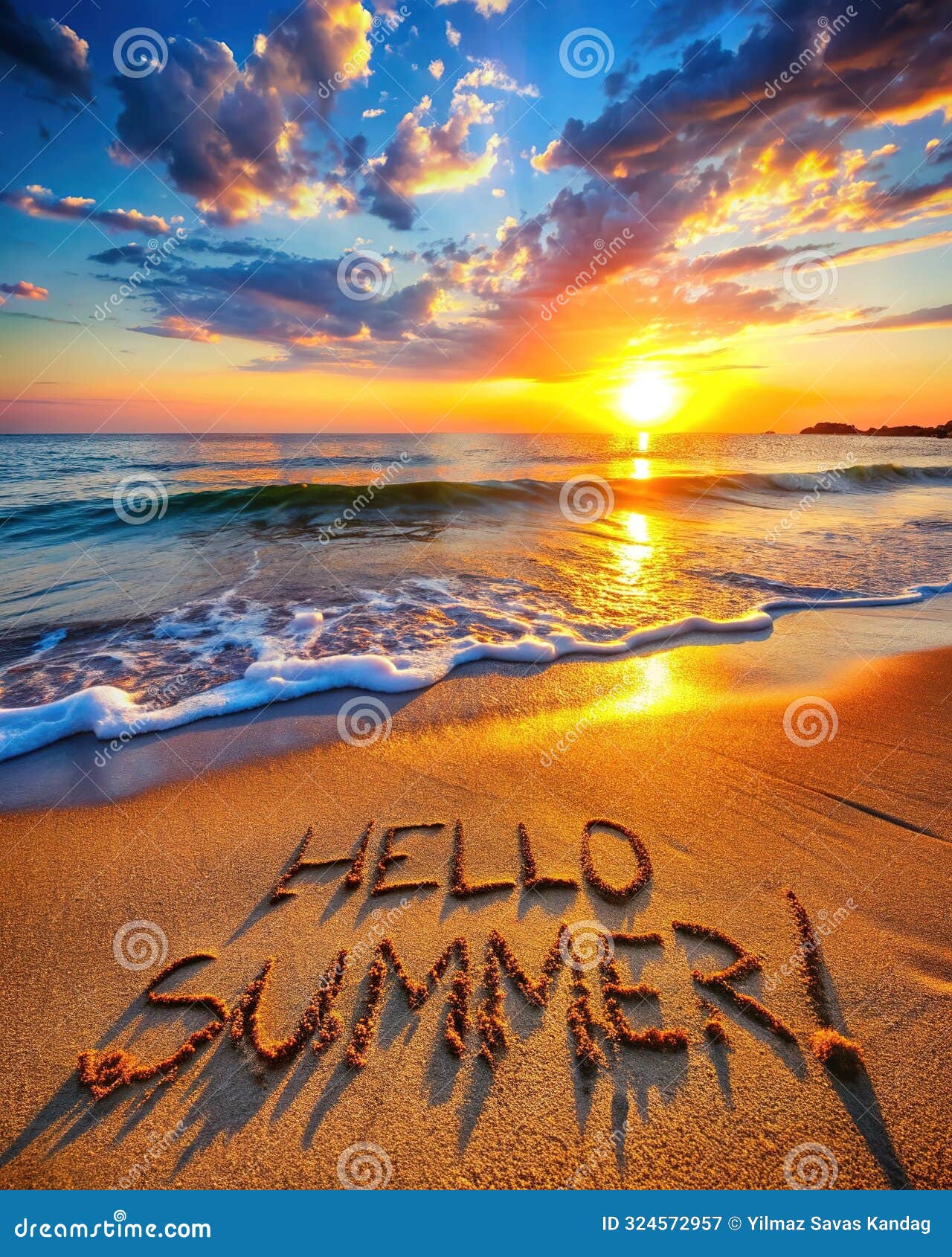 A Warm "Hello Summer" Message Written on the Beach Accompanied by the ...