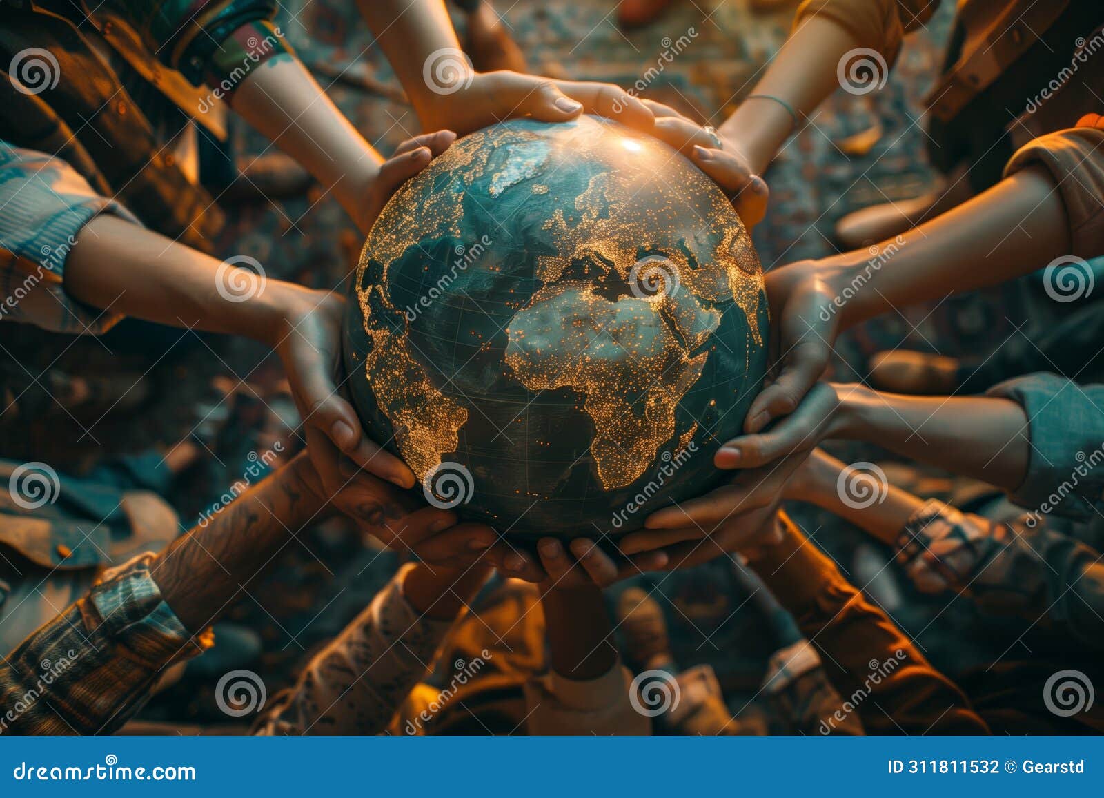 Multiple Hands Holding a Glowing Earth Stock Photo - Image of harmony ...