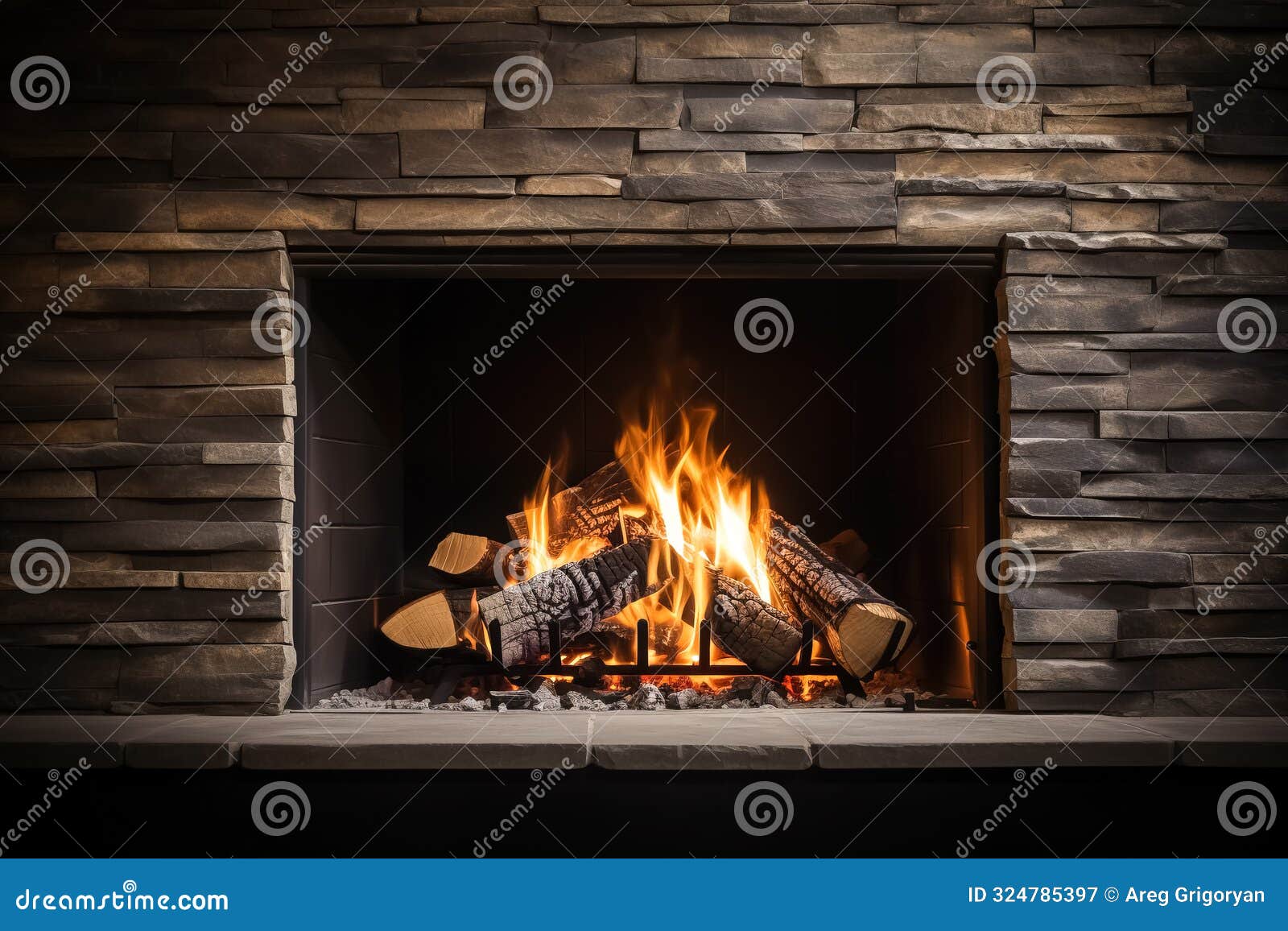 A Warm, Inviting Fireplace with a Roaring Fire Stock Illustration ...