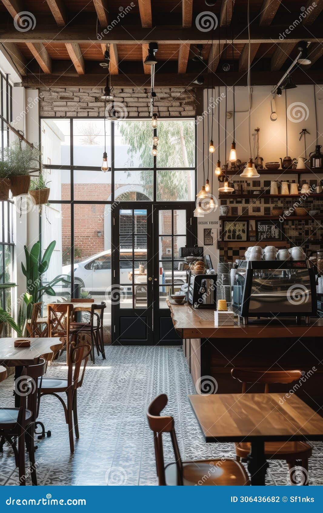 Warm And Inviting Interior Of A Rustic Coffee Shop With Natural Light ...