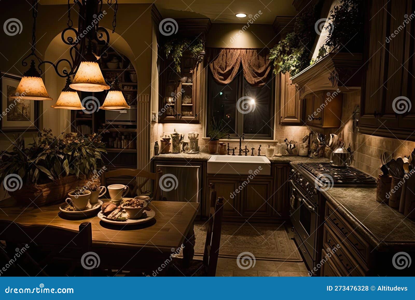 Warm and Inviting Kitchen, with Cozy Lighting and a Candle on the ...