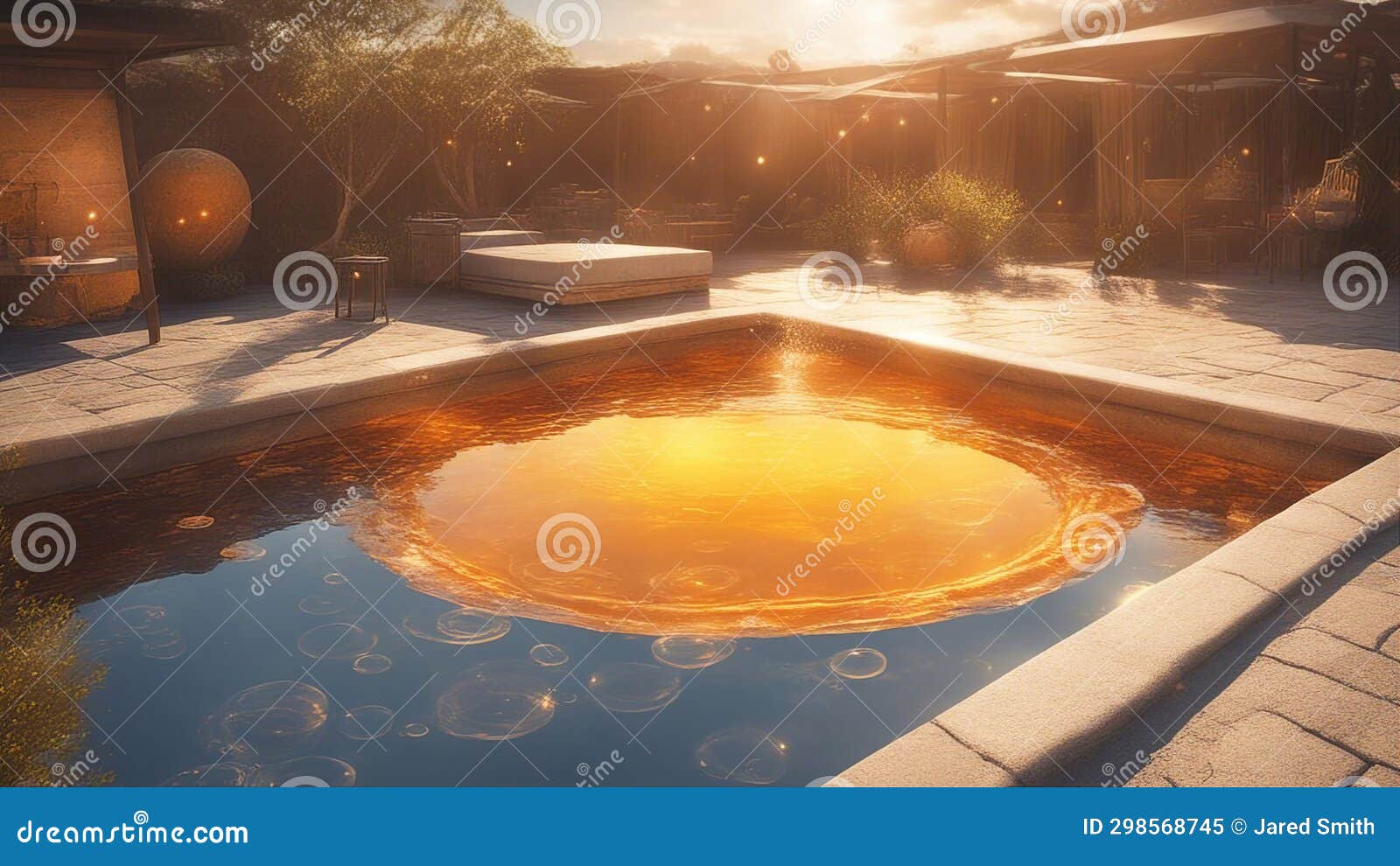 A Warm and Inviting Water Pool with Bubbles and Splashes. the Water is ...
