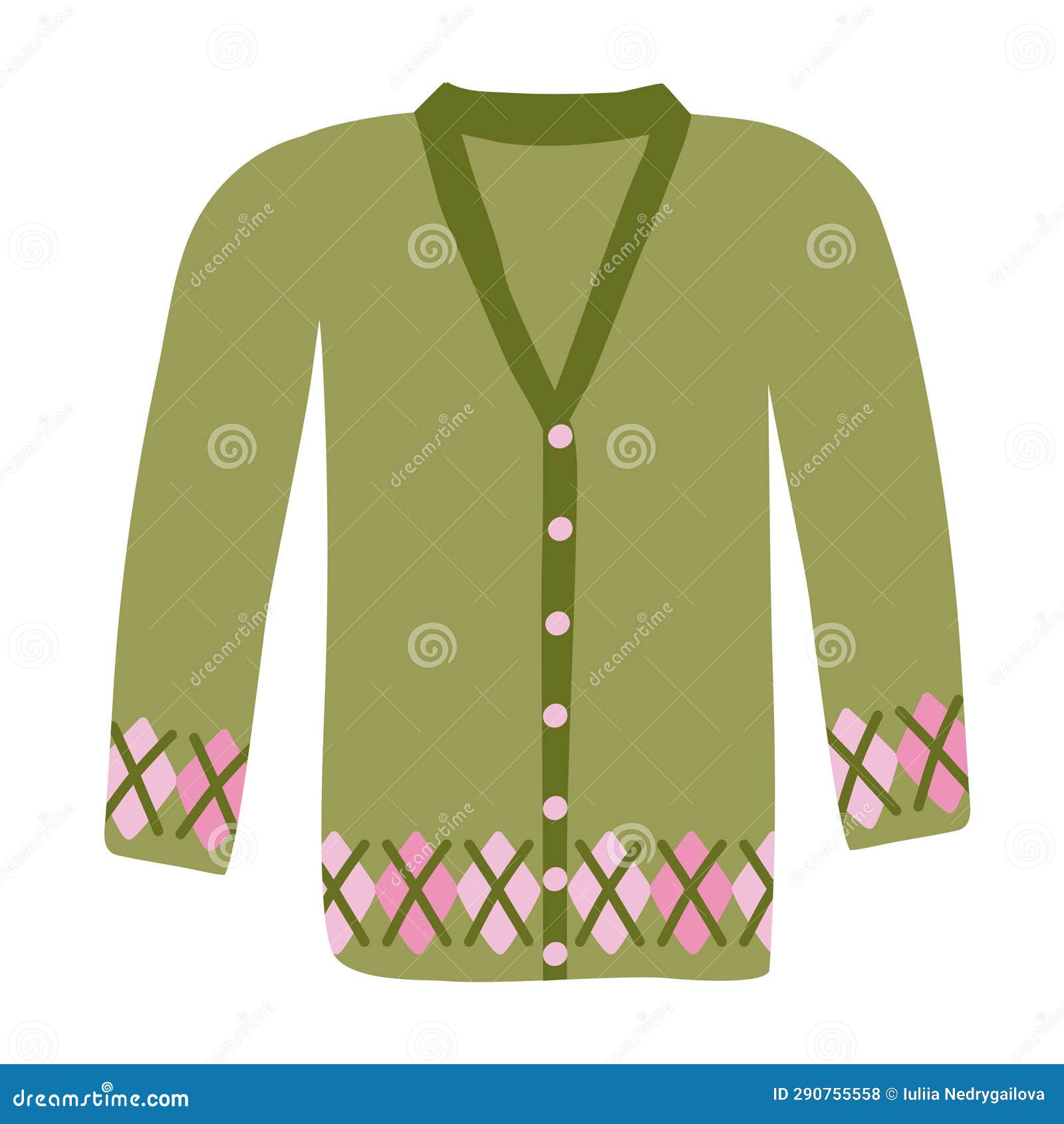 Warm Knitted Cardigan with Rhombus Pattern, Doodle Style Flat Vector ...
