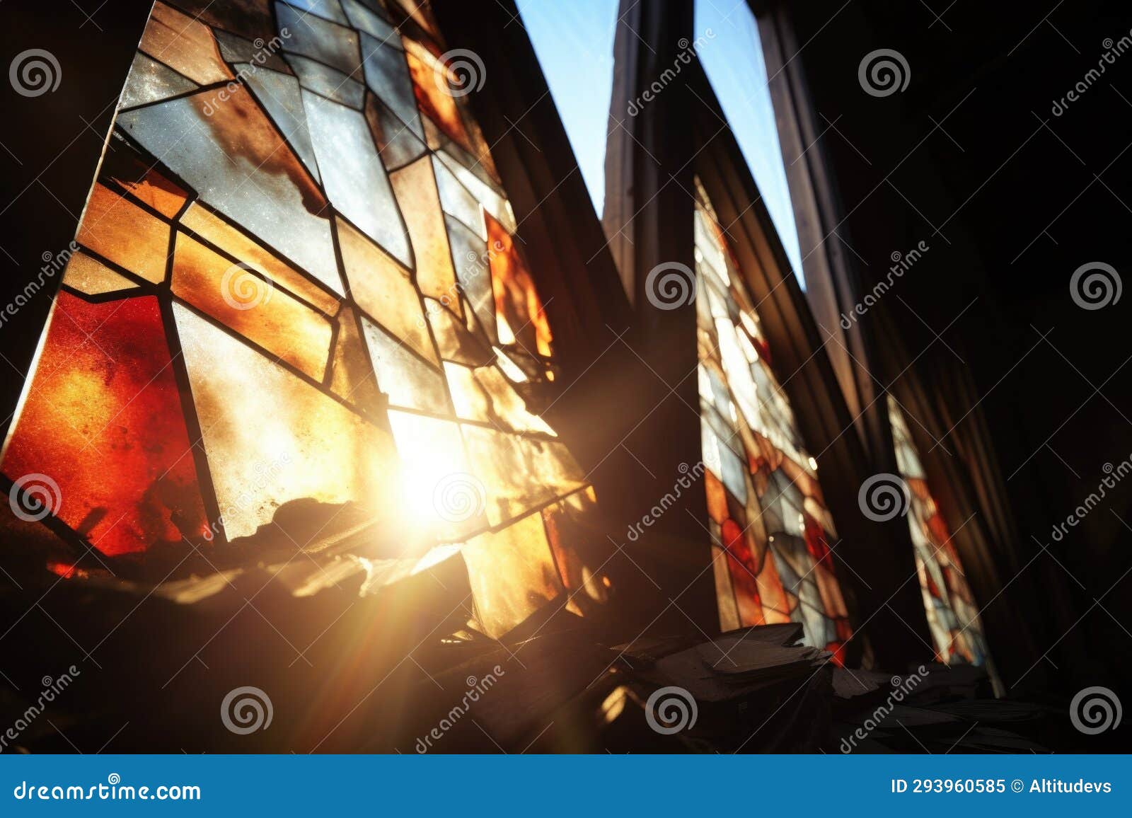 A Warm Light Beam through Broken Stained Glass Stock Image - Image of ...