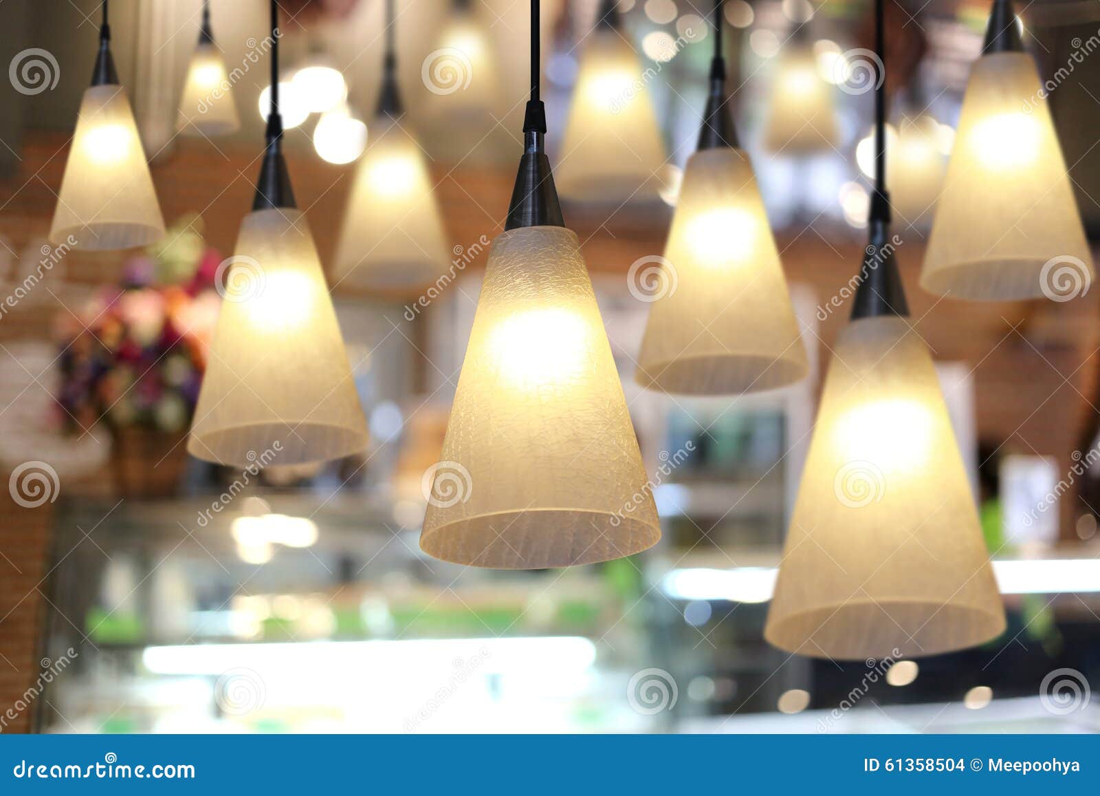 Warm Lighting Modern Ceiling Lamps in the Cafe. Stock Photo - Image of ...
