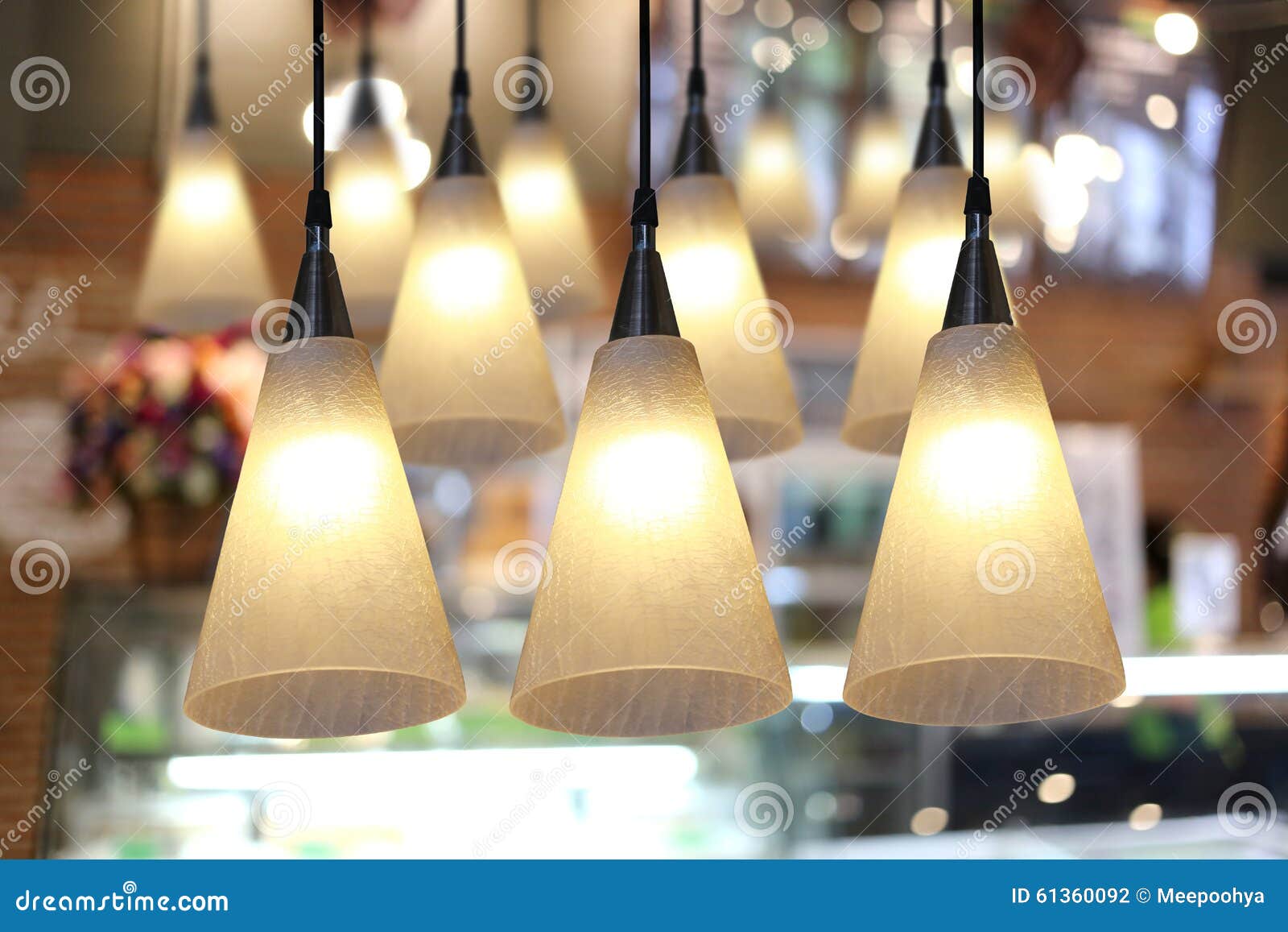 Warm Lighting Modern Ceiling Lamps in the Cafe. Stock Photo - Image of ...