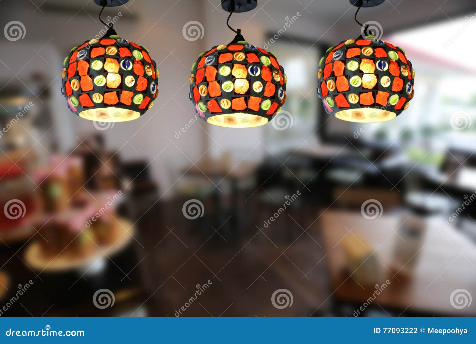 Warm Lighting Modern Ceiling Lamps in the Cafe. Stock Photo - Image of ...