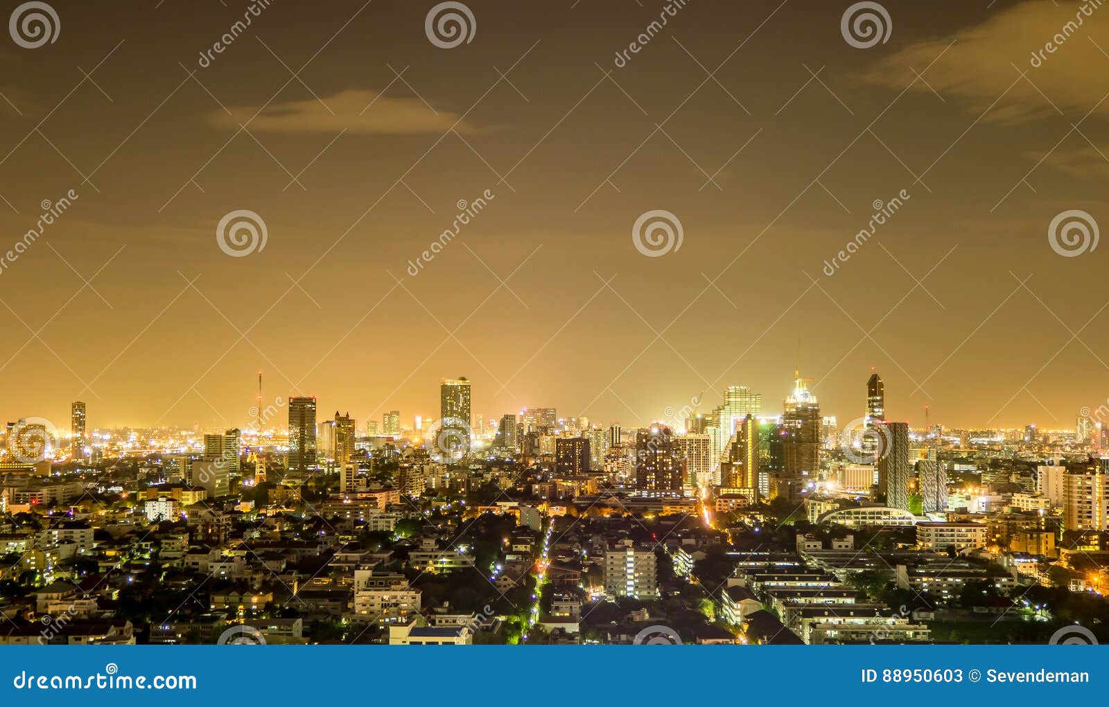 Warm Night Cityscape in Bangkok. Stock Image - Image of gold, bright ...