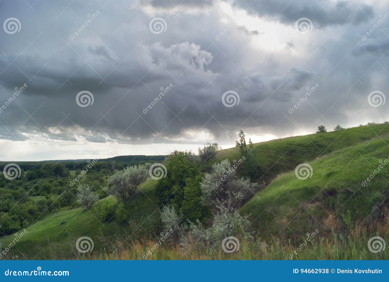 Warm Rain Above the Green Summer Hills Stock Photo - Image of grass ...