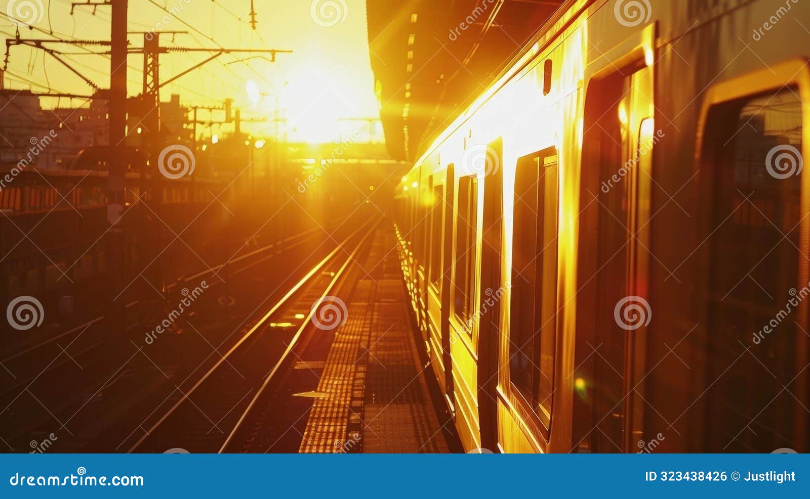 The Warm Rays of the Setting Sun Reflect Off the Trains Metallic ...