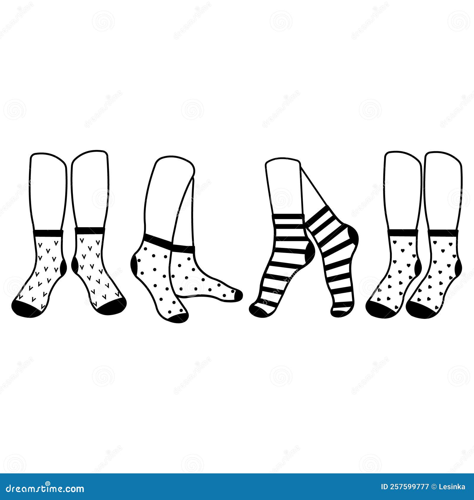 Warm Socks on the Feet with a Pattern, Black Outline, Vector ...