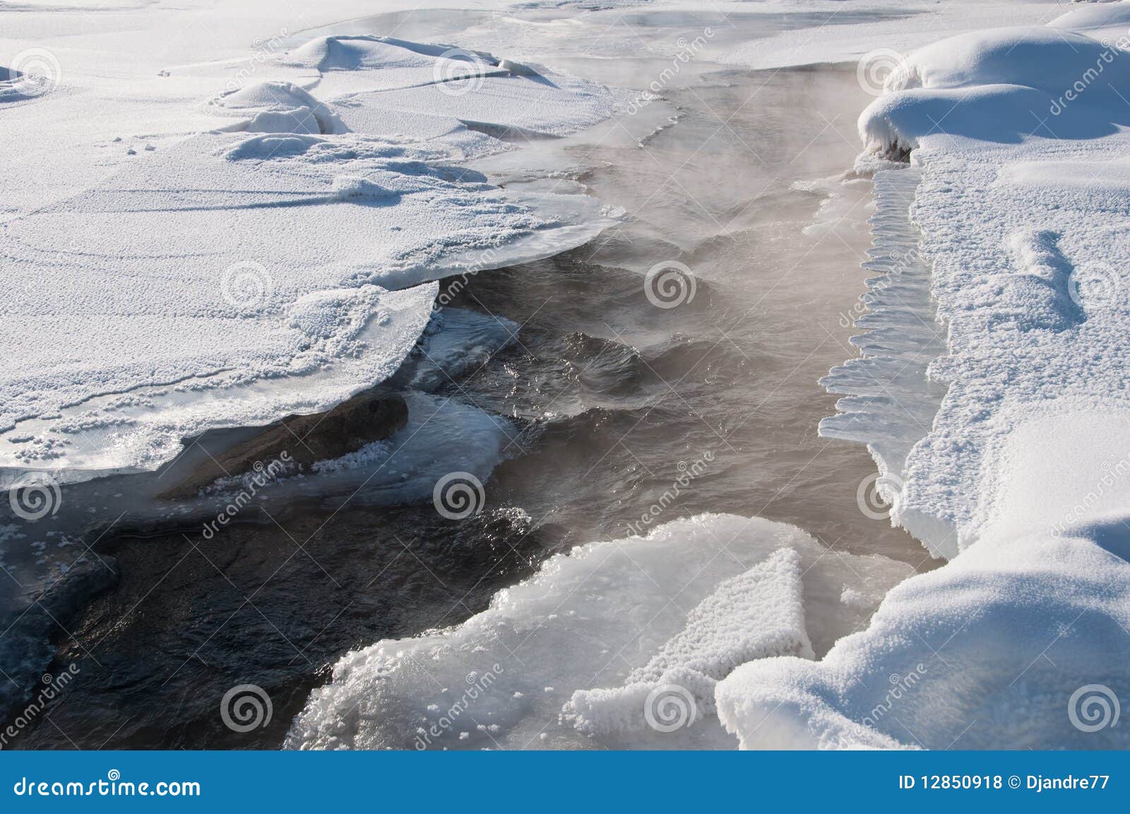 Warm Stream Under Ice with Haze Stock Photo - Image of beauty, terrain ...