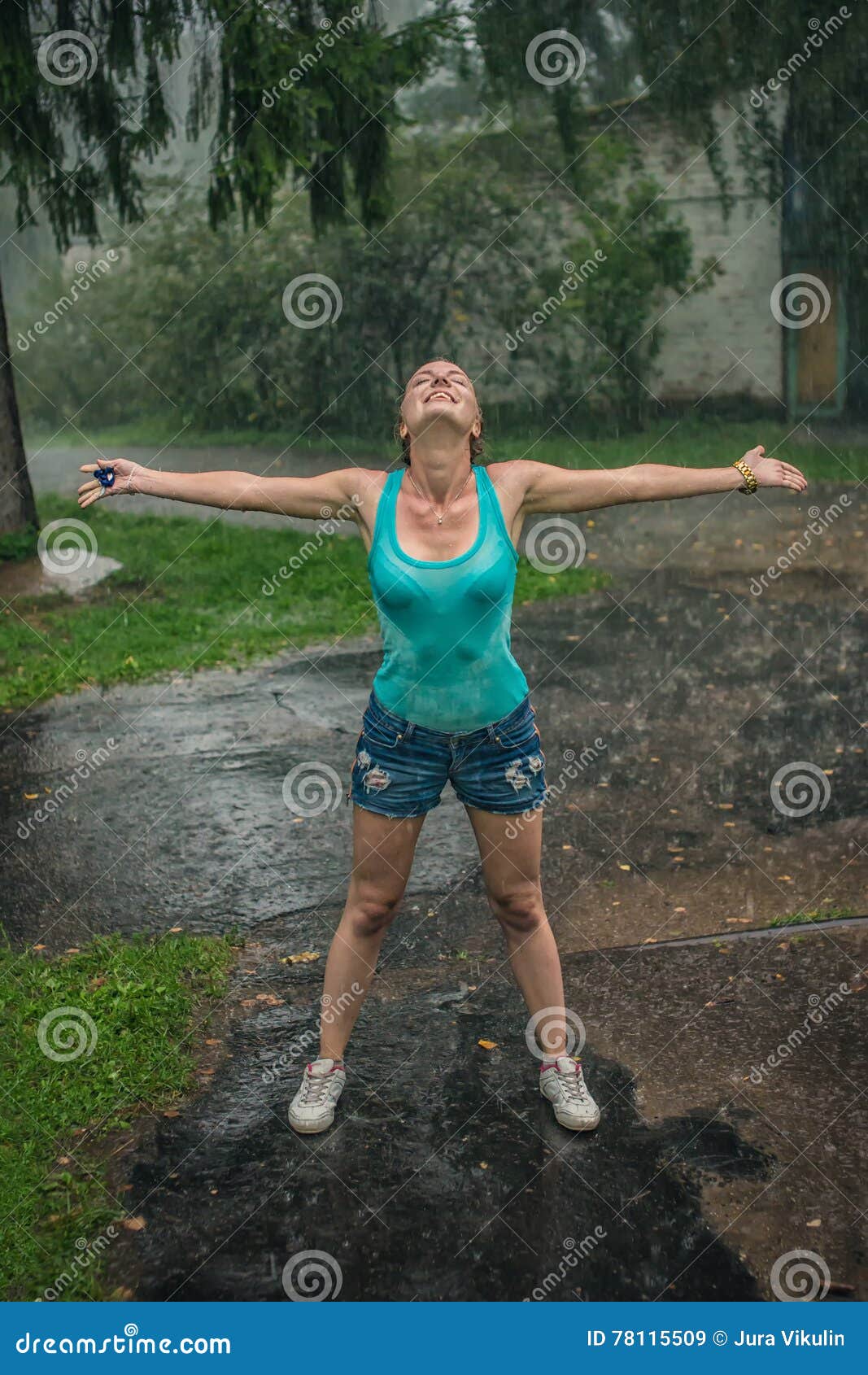 Warm summer rain stock image. Image of warm, woman, rain - 78115509