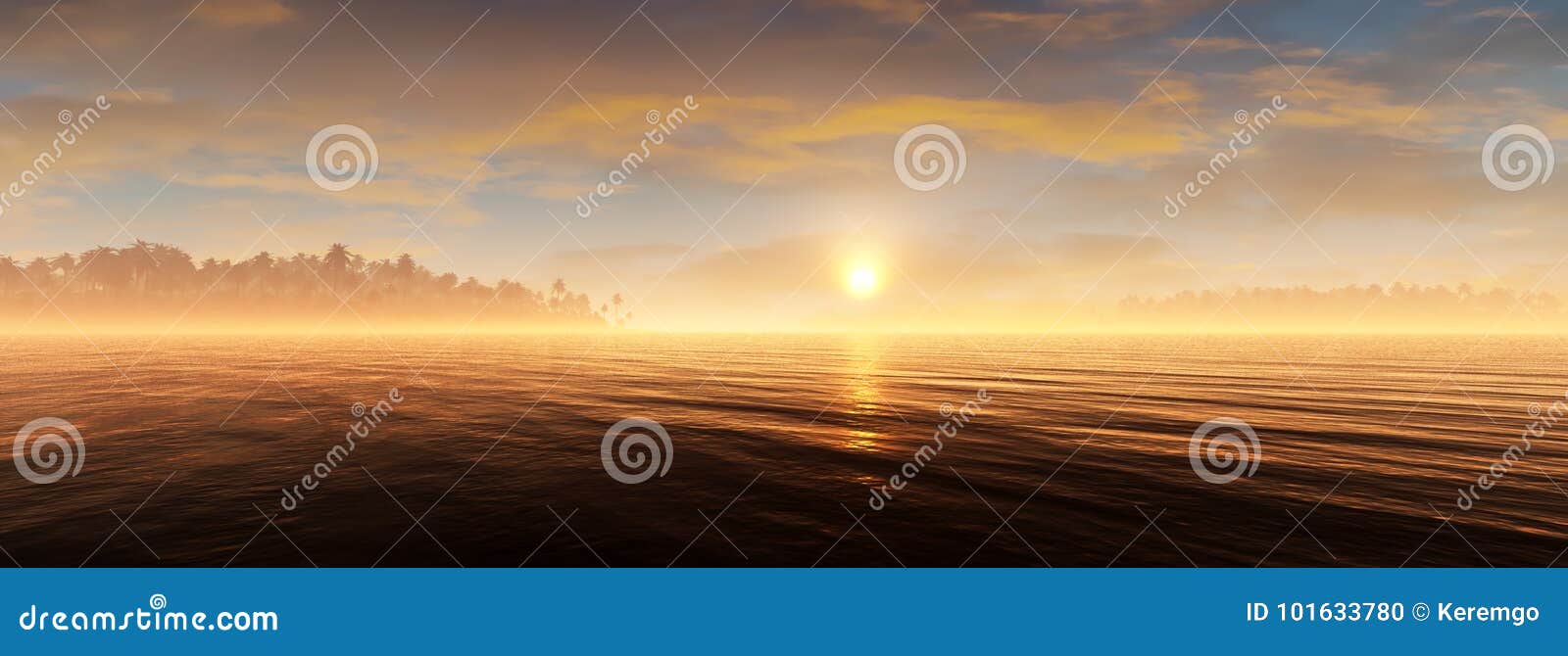 Warm Sunset Panorama of Tropical Sunset Background Stock Illustration ...