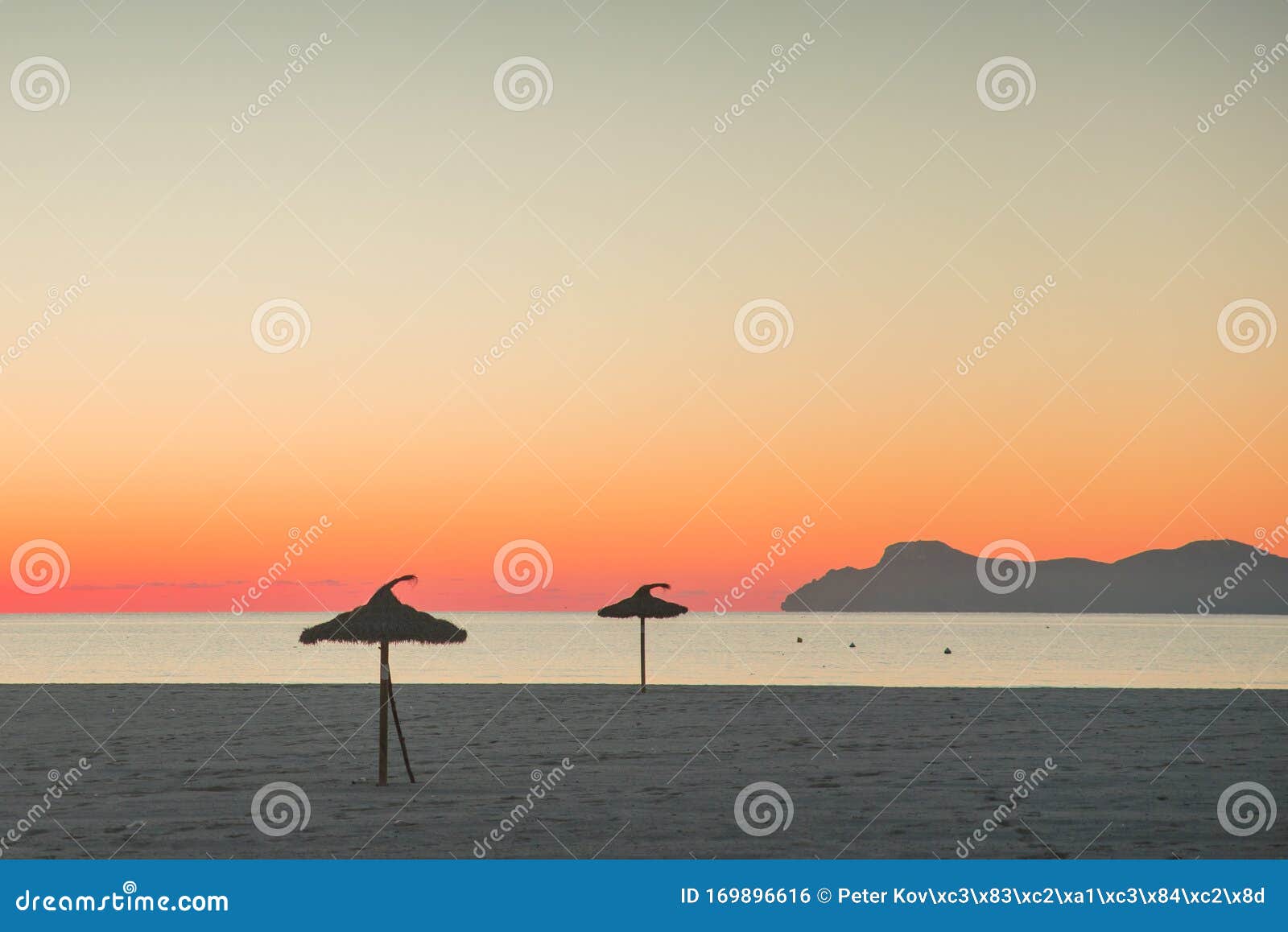 Warm Sunset Sky on Beautiful Summer Morning Beach Stock Photo - Image ...