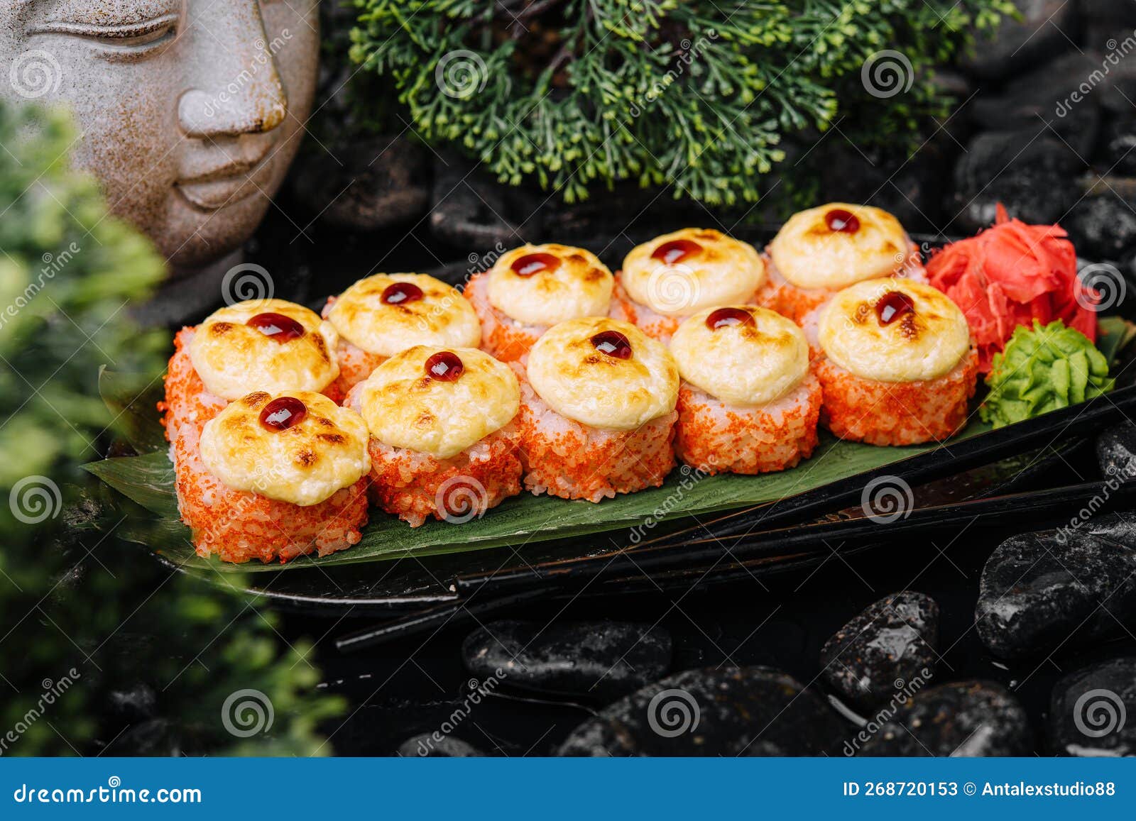 Warm Sushi Roll with Salmon and Cream Cheese Served Stock Image - Image ...