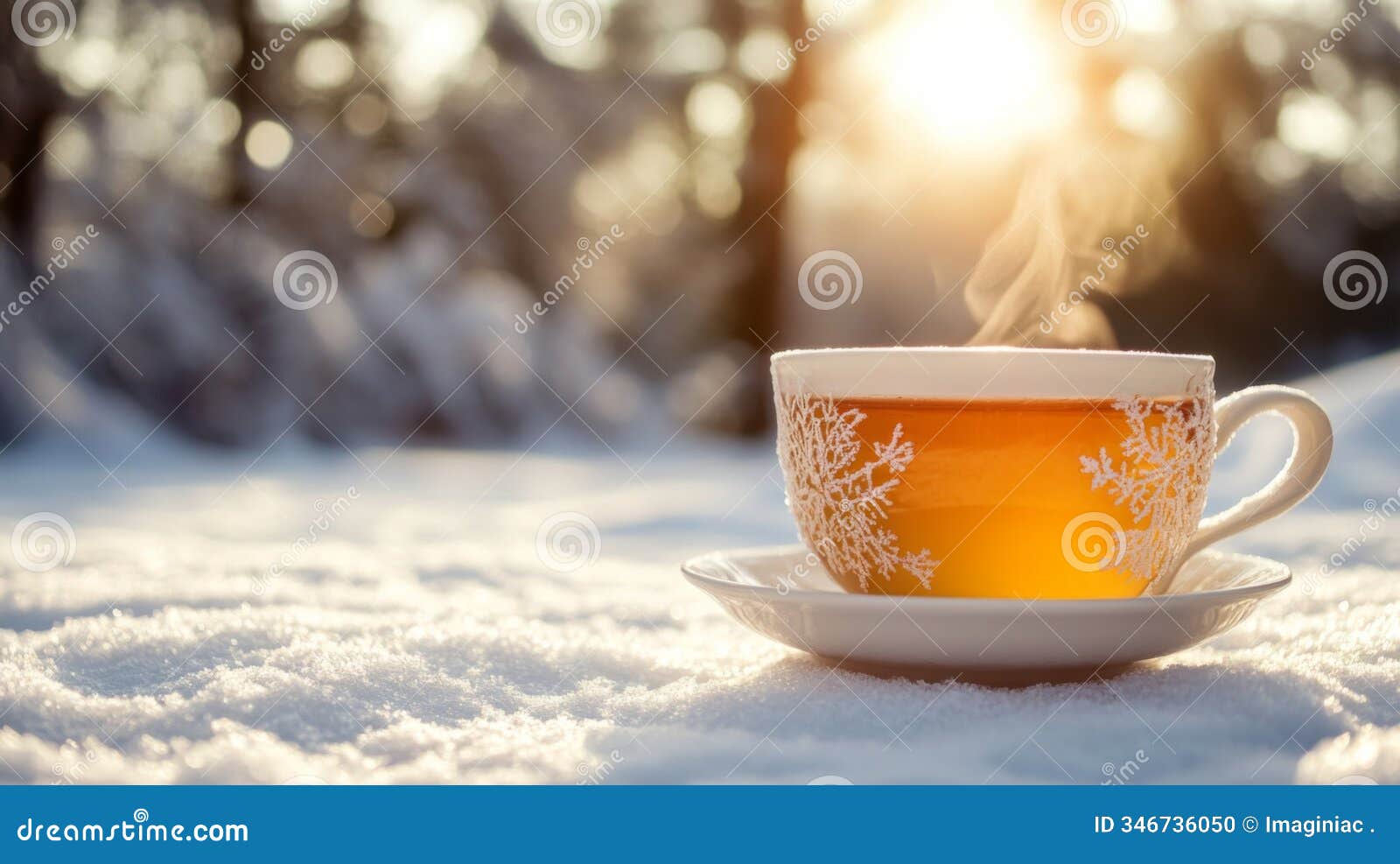 Warm Tea in Snowy Winter Wonderland Stock Illustration - Illustration ...