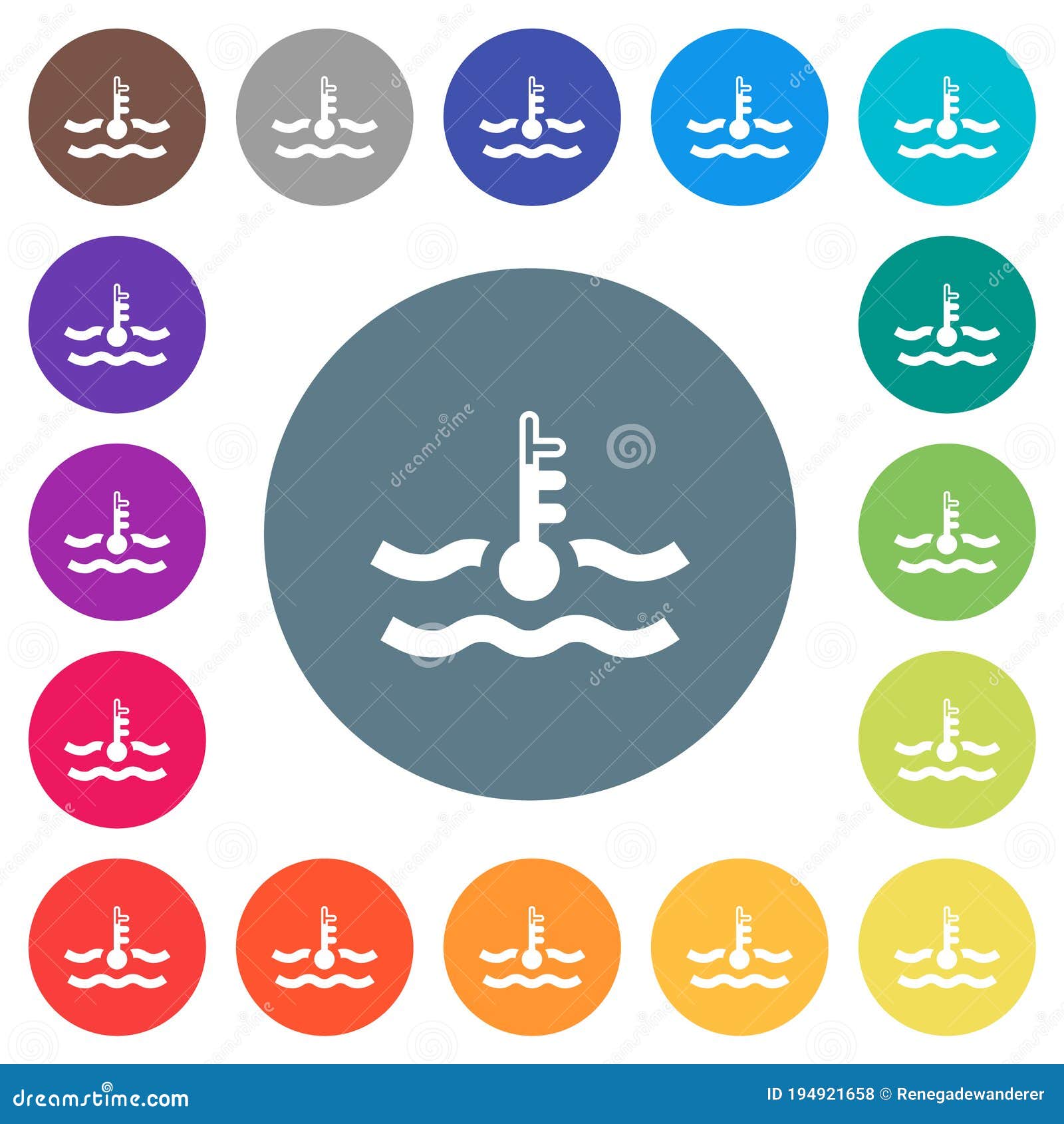 Warm Temperature Engine Coolant Flat White Icons on Round Color ...