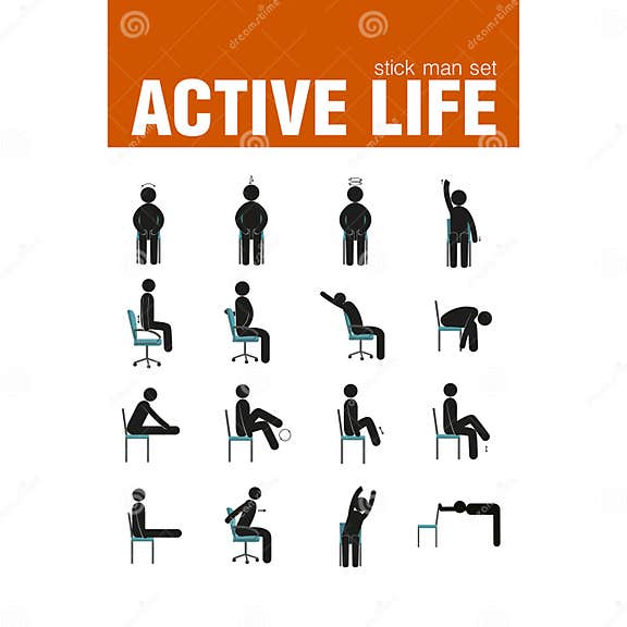 Warm-up Exercise Stick Man Set Stock Vector - Illustration of fitness ...