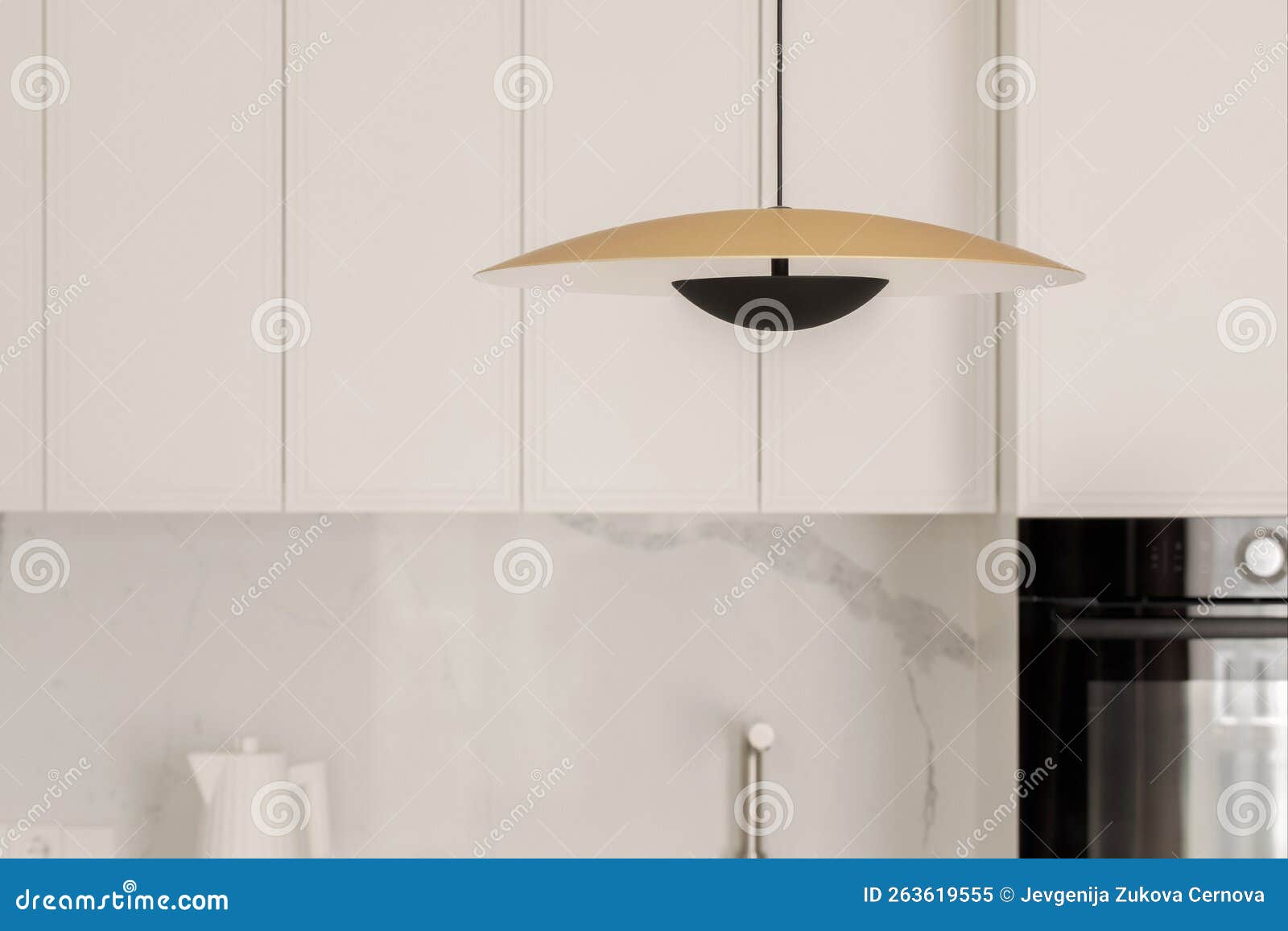 Warm White Kitchen Interior Design, Ceiling Light. Modern Kitchen ...