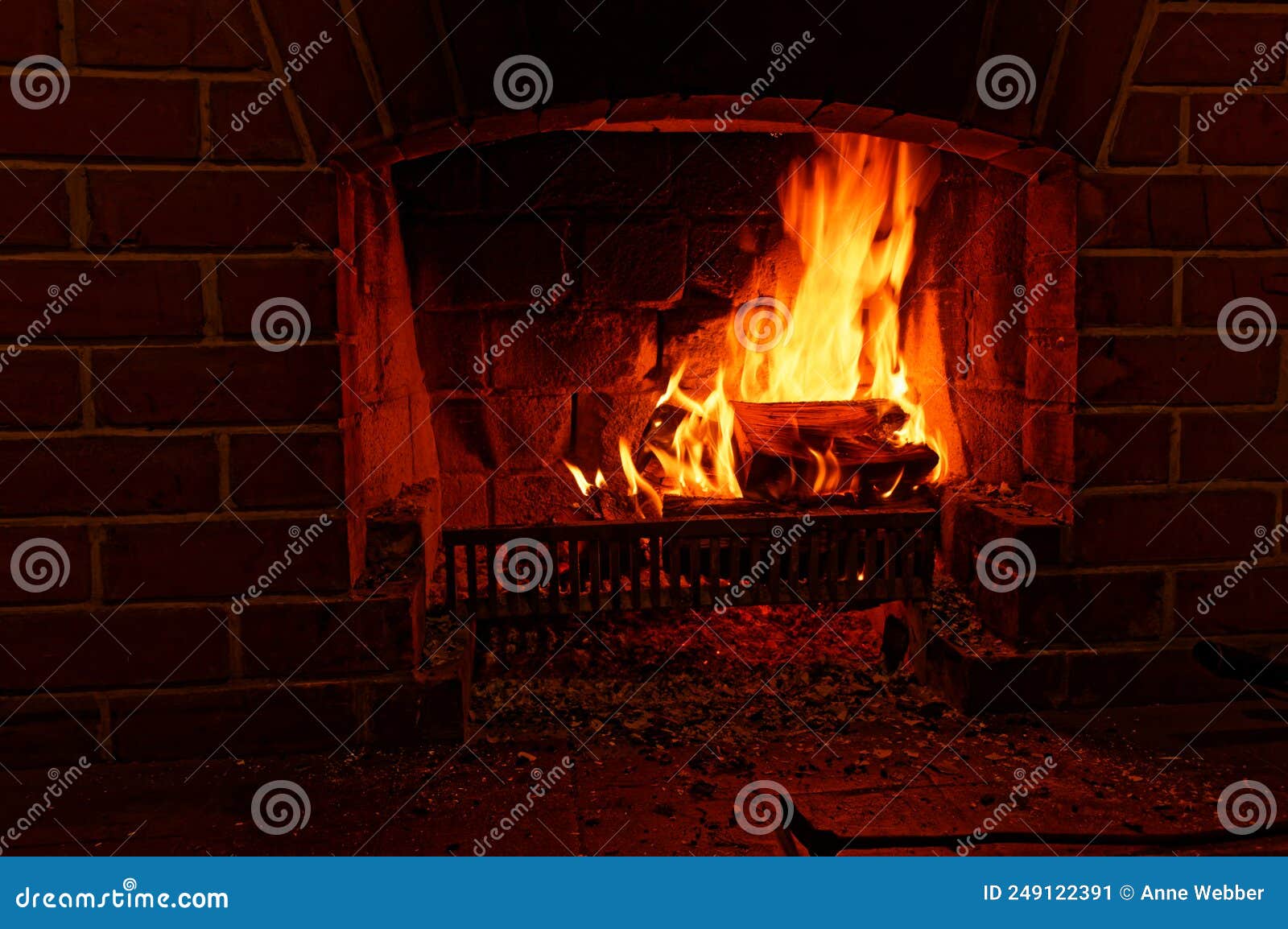 A Warming Fire in an Open Fireplace Stock Image - Image of bright, heat ...