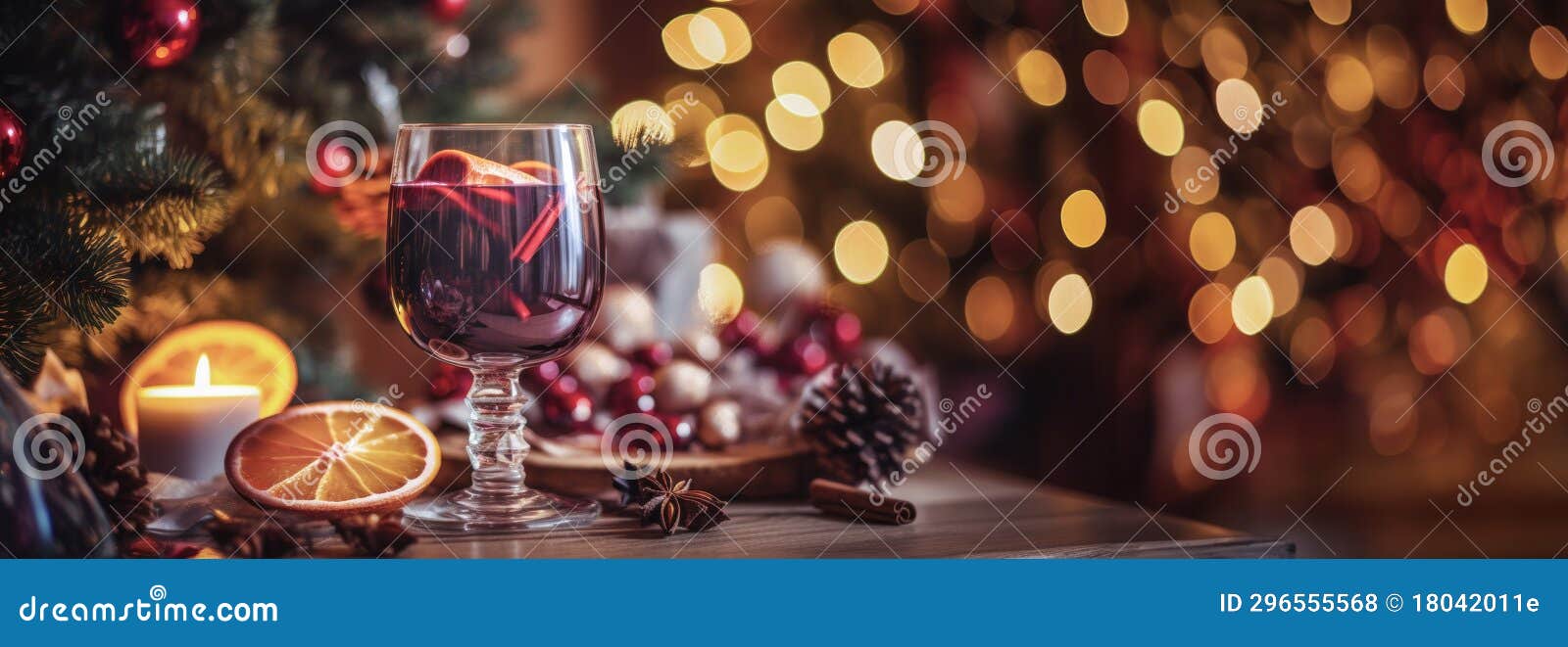 A Warming Glass of Mulled Wine beside Festive Decorations and ...