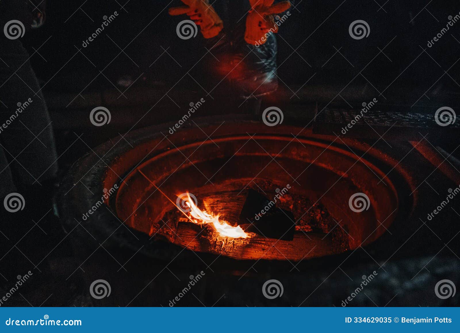 Warming Hands Over Fire at Laavu in Rovaniemi, Lapland in Winter Stock ...