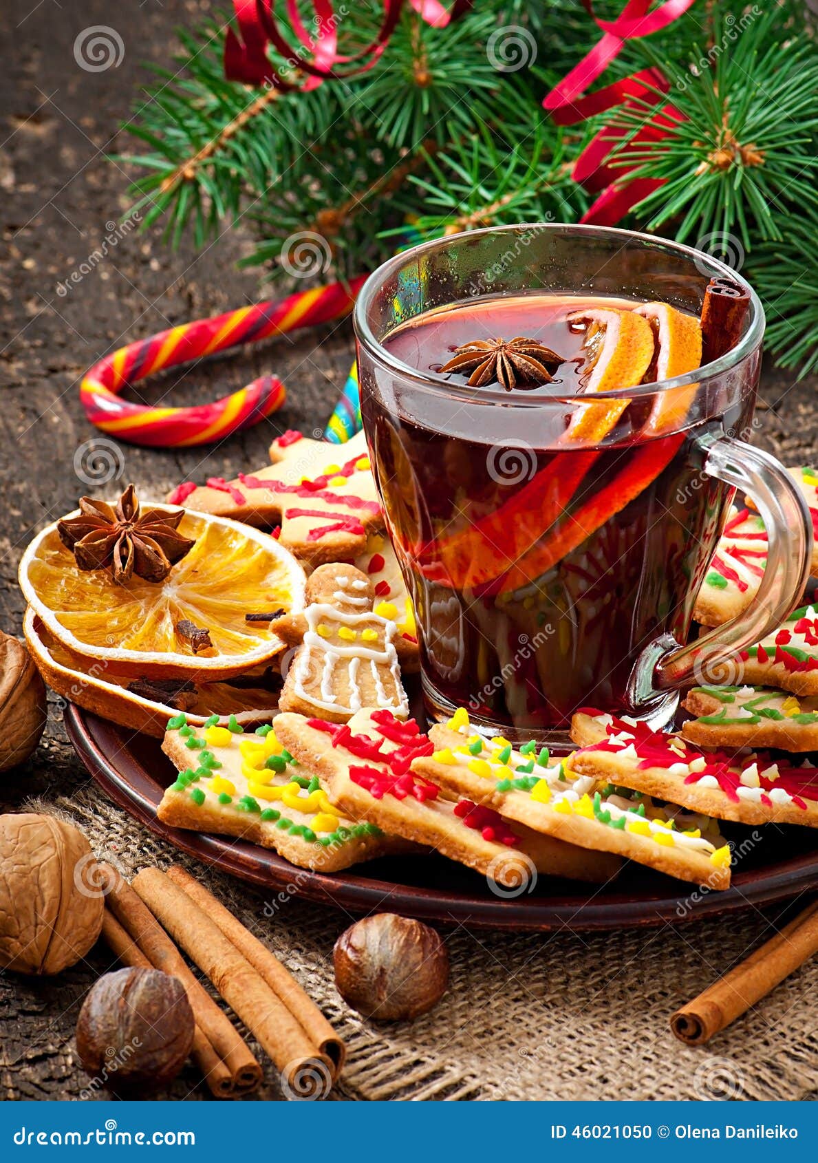 Warming Mulled Wine, Spices and Gingerbread Cookie Stock Photo - Image ...