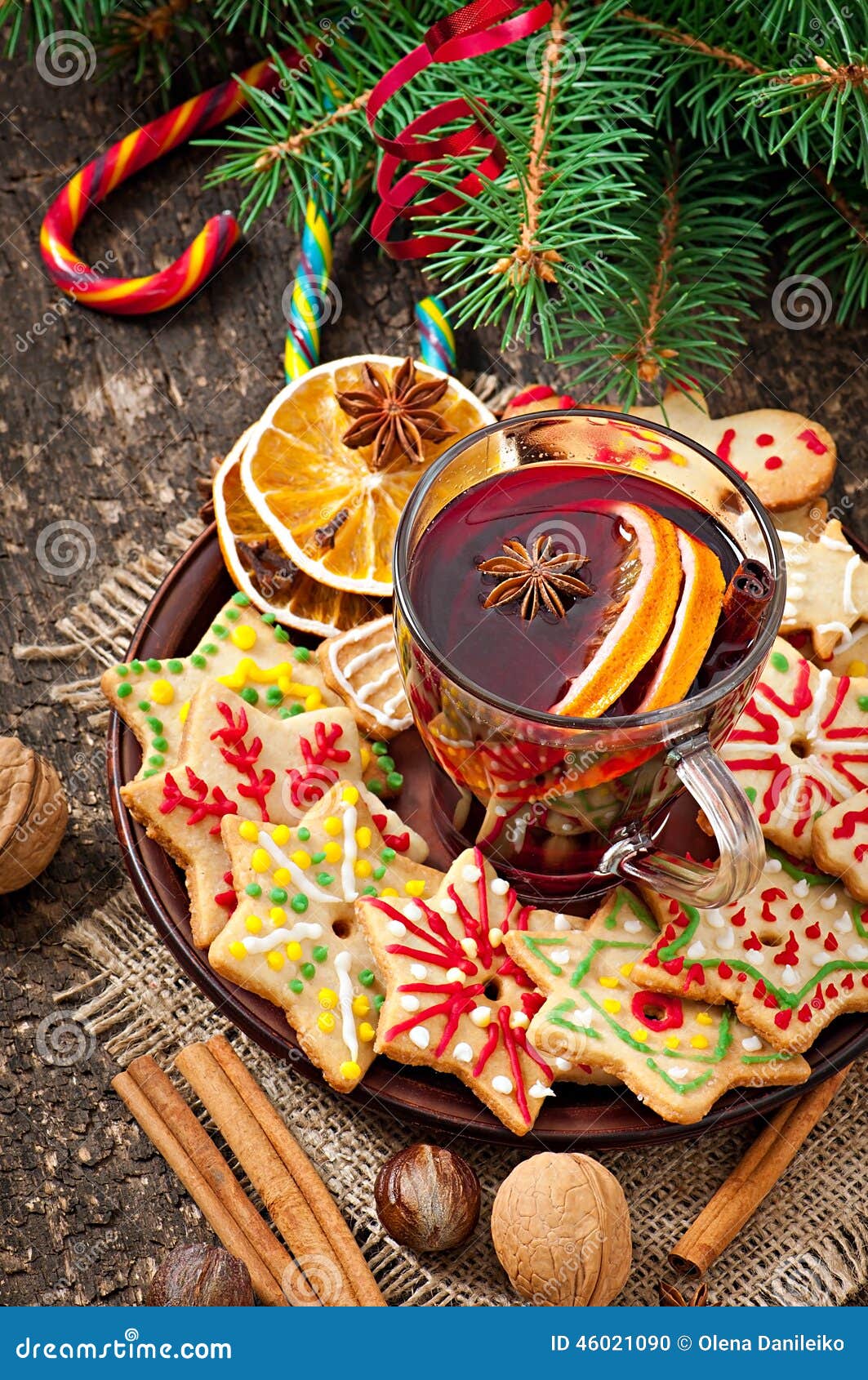 Warming Mulled Wine, Spices and Gingerbread Cookie Stock Photo - Image ...