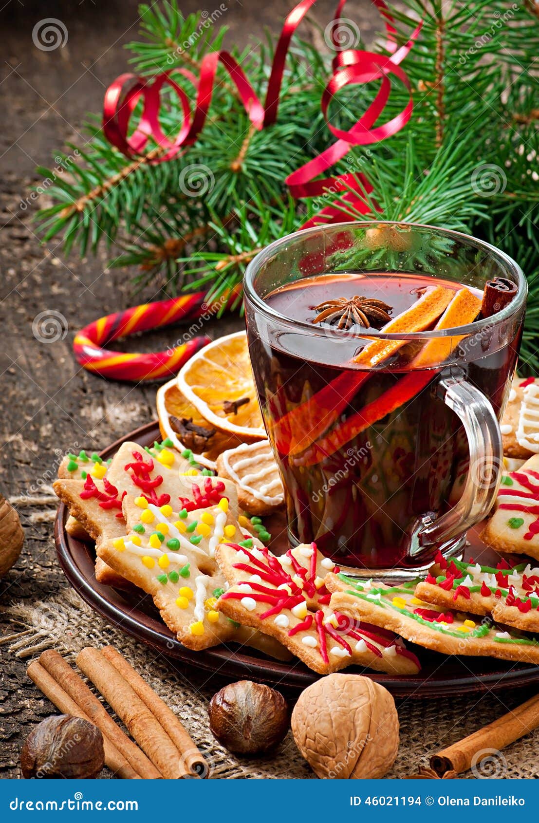 Warming Mulled Wine, Spices and Gingerbread Cookie Stock Photo - Image ...