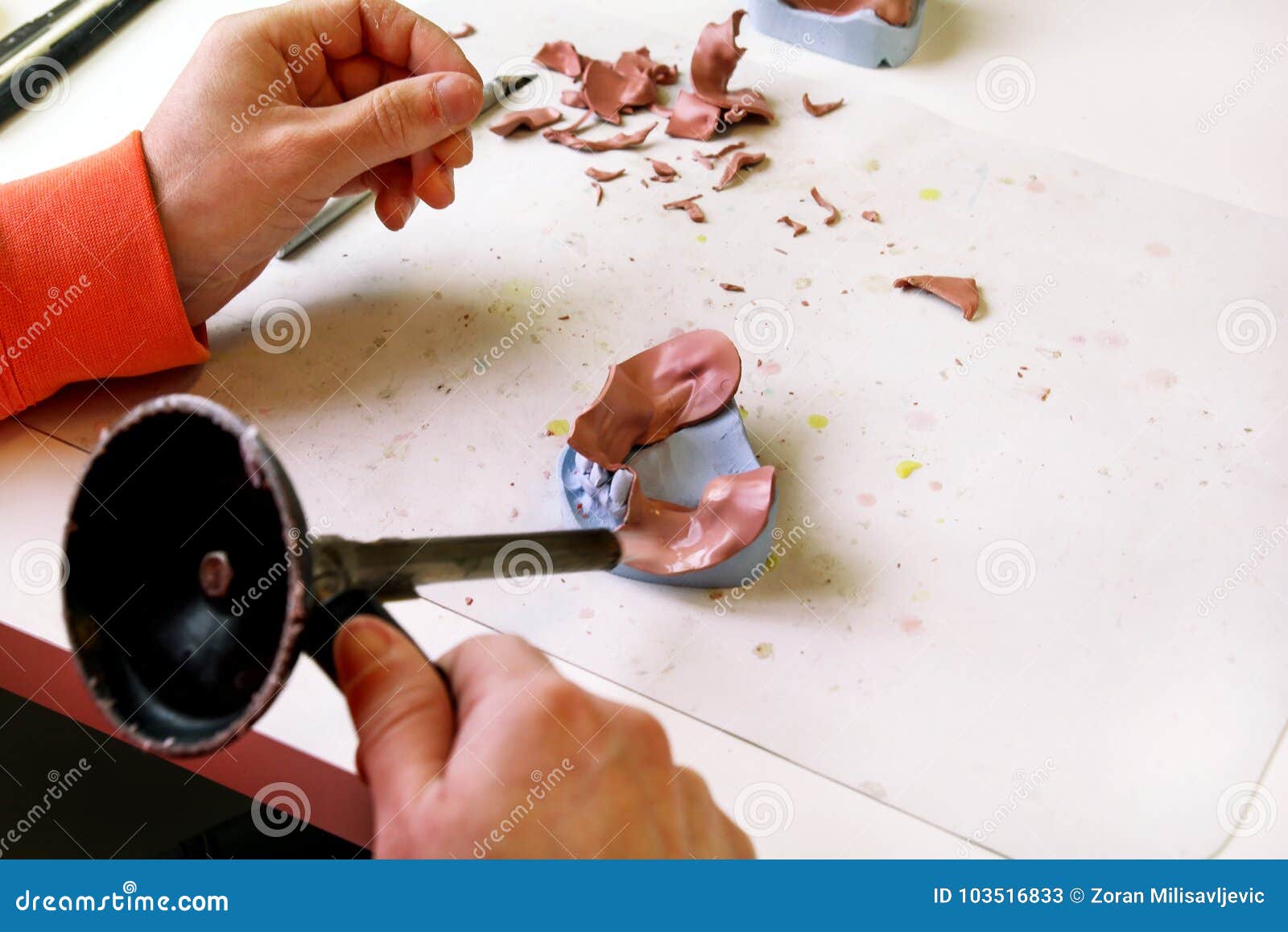 Warming of Shellac Base Plates Over the Plaster Model Stock Image ...