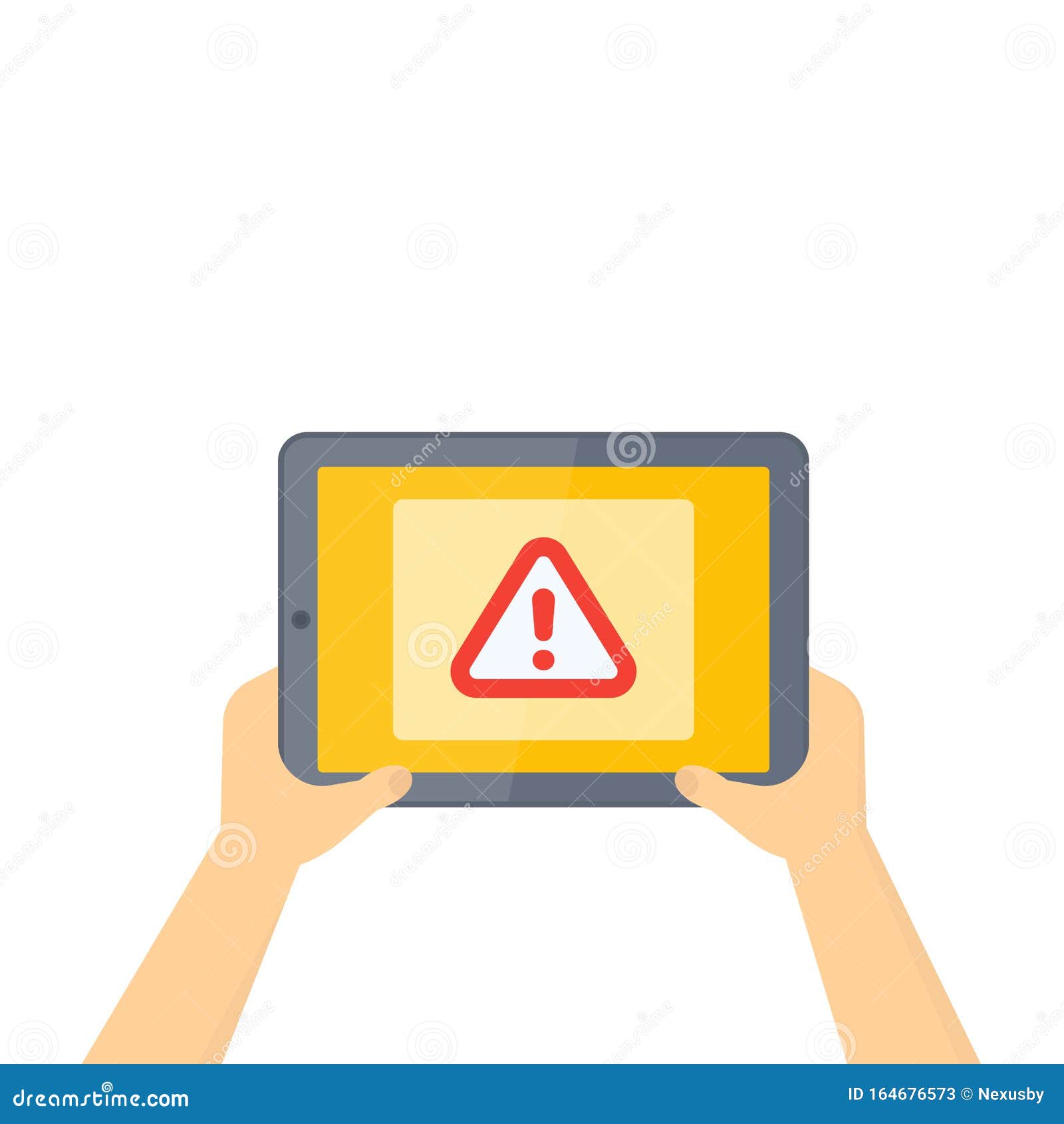 Warning Alert on Screen, Tablet in Hands Stock Vector - Illustration of ...