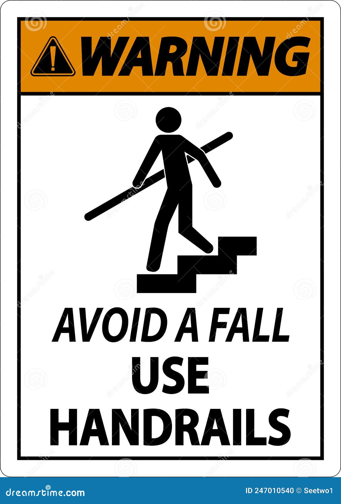 Warning Avoid a Fall Use Handrails Sign Stock Vector - Illustration of ...