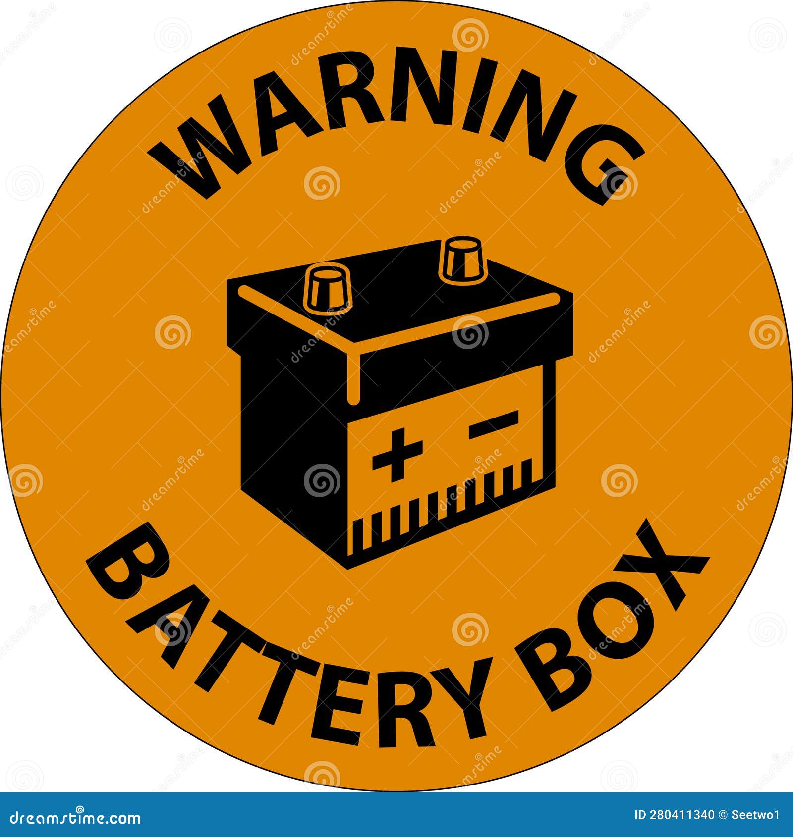Warning Battery Box with Icon Sign on White Background Stock Vector ...