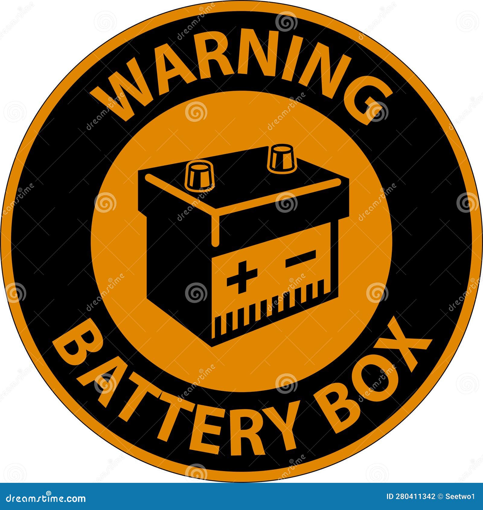 Warning Battery Box with Icon Sign on White Background Stock Vector ...