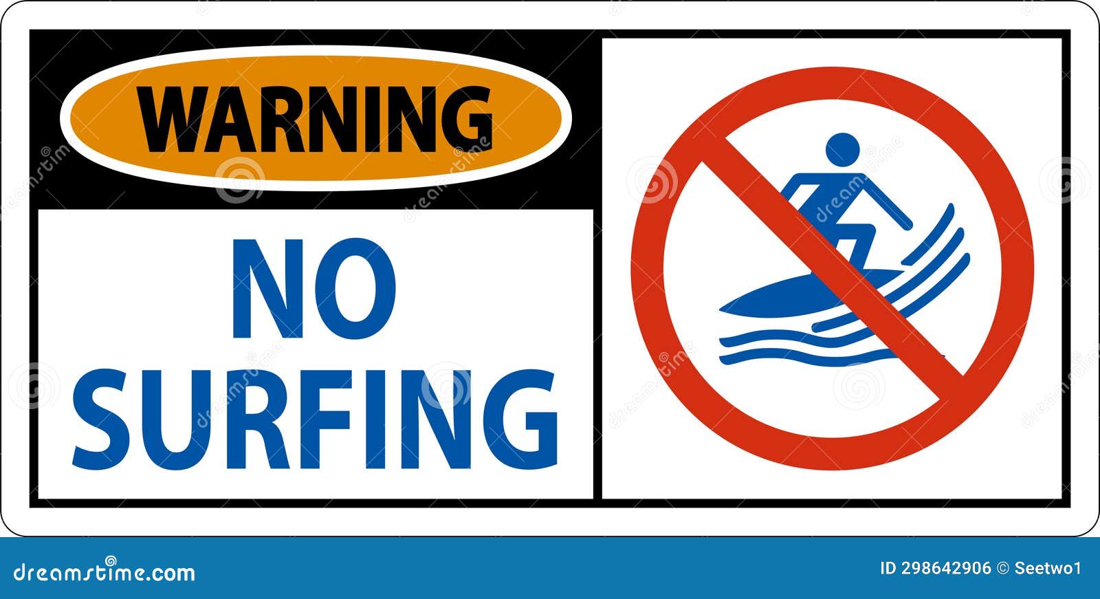 Warning Beach Safety Sign No Surfing Stock Vector - Illustration of ...