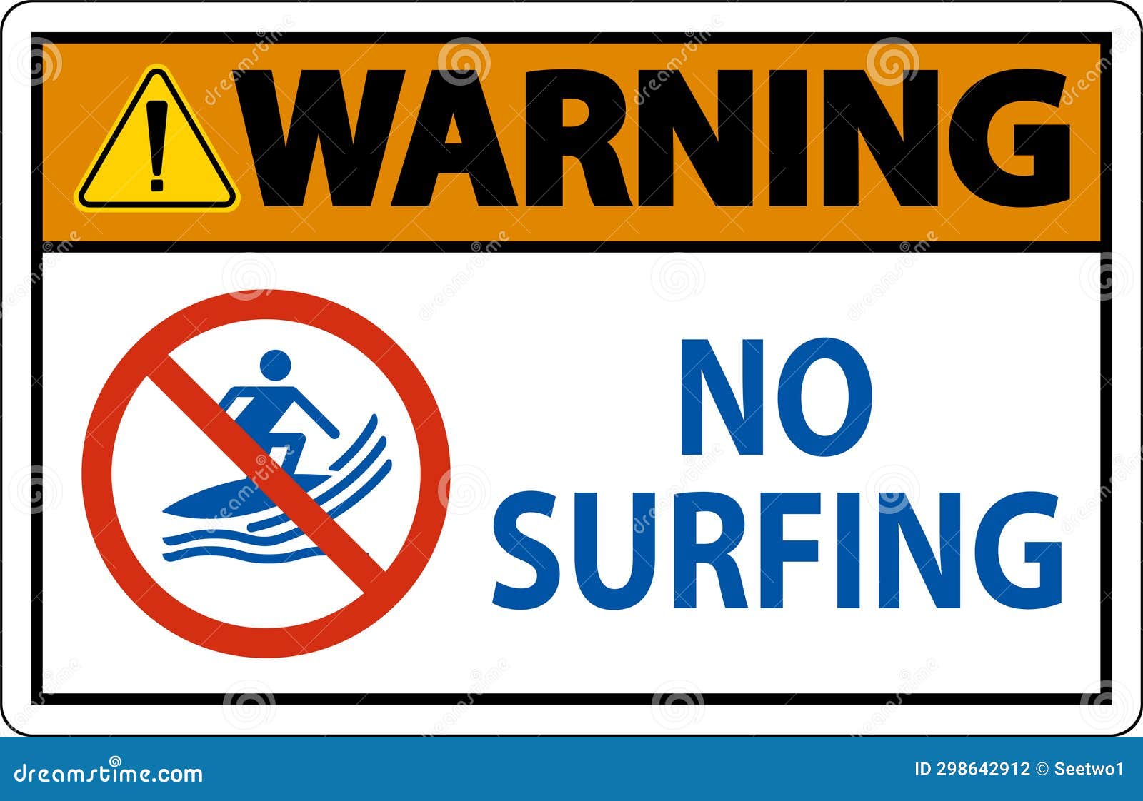 Warning Beach Safety Sign No Surfing Stock Vector - Illustration of ...