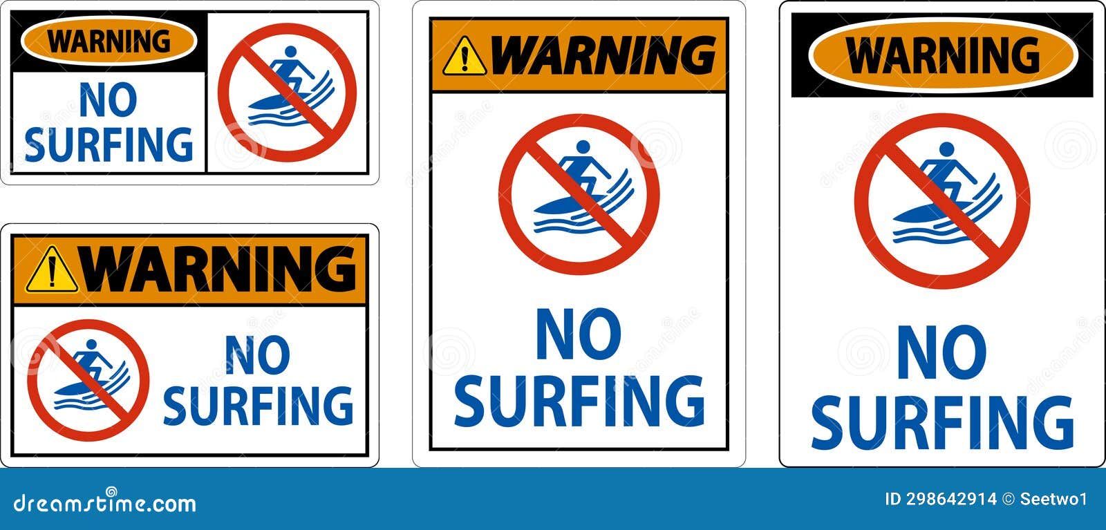 Warning Beach Safety Sign No Surfing Vector Illustration ...