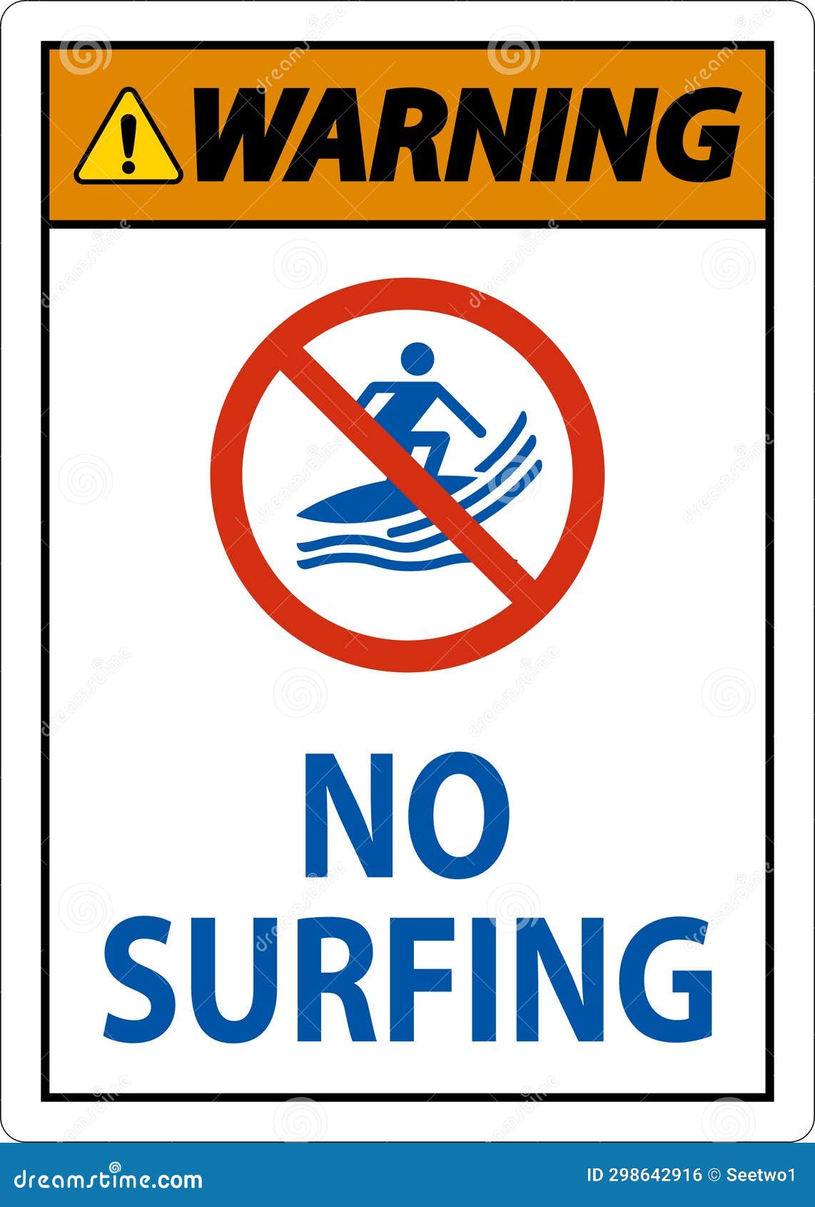Warning Beach Safety Sign No Surfing Vector Illustration ...